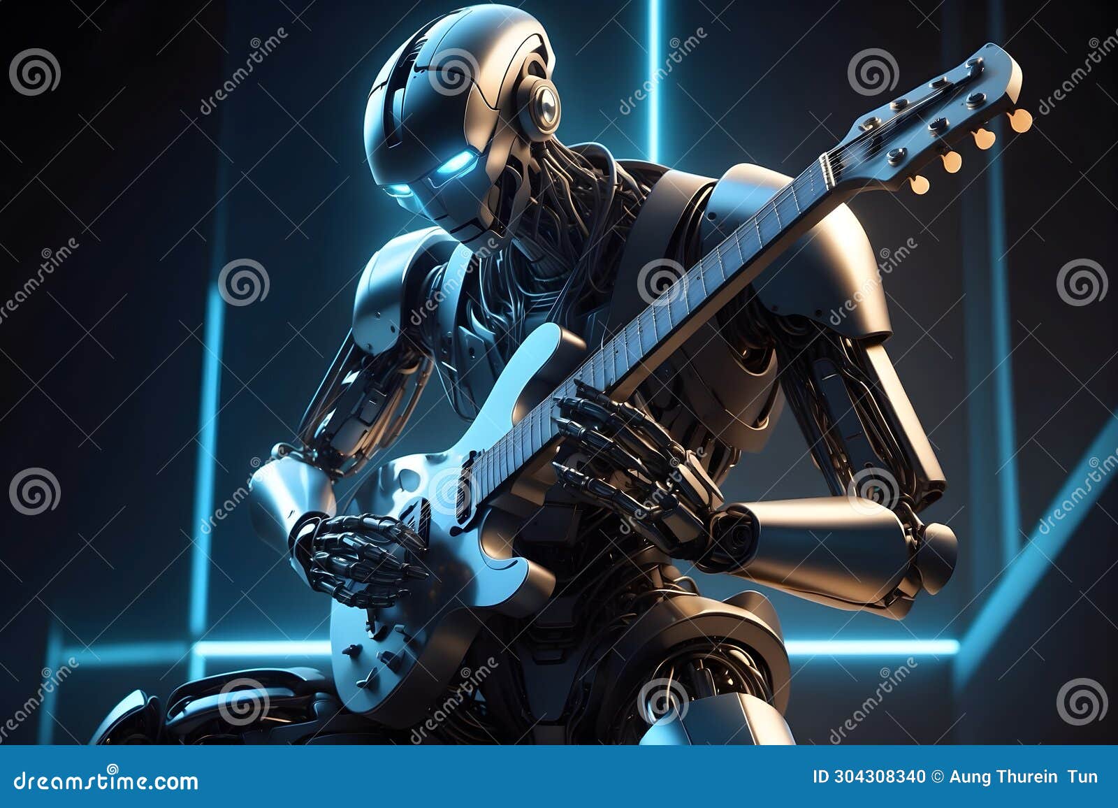 A Concept of a Modern Robot Playing a Guitar Stock Photo - Image of ...