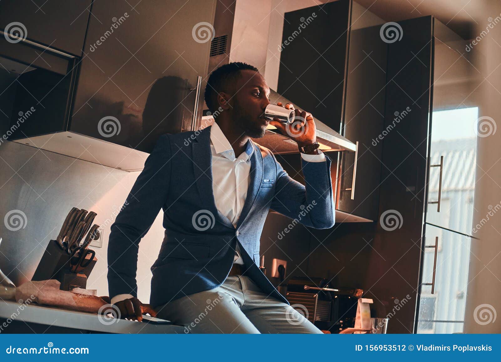 Concept of Mourning Routine - Man Has Coffee at the Kitchen Stock Photo ...