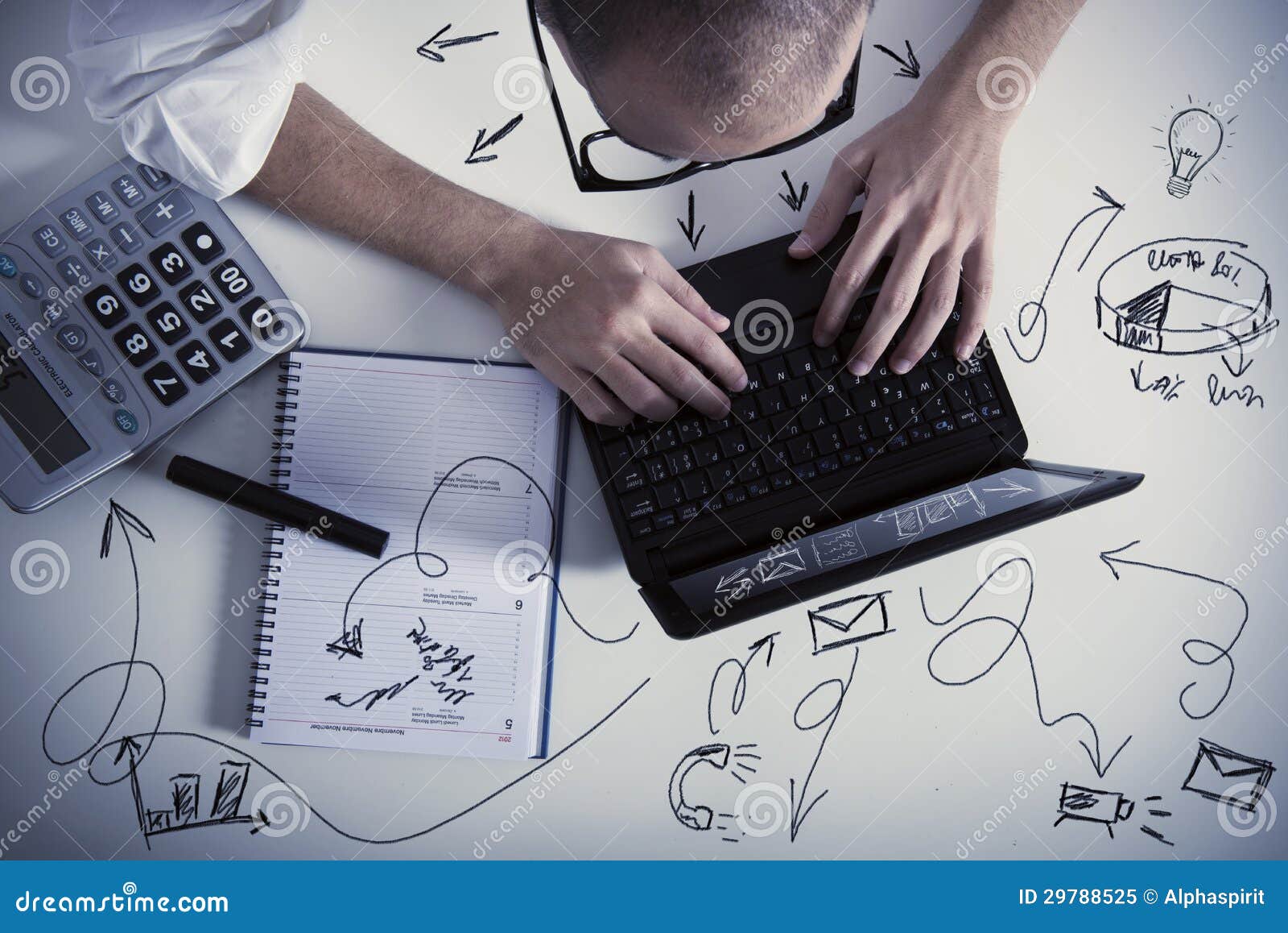 Multitasking Businessman at Work Stock Image - Image of laptop, graphic ...