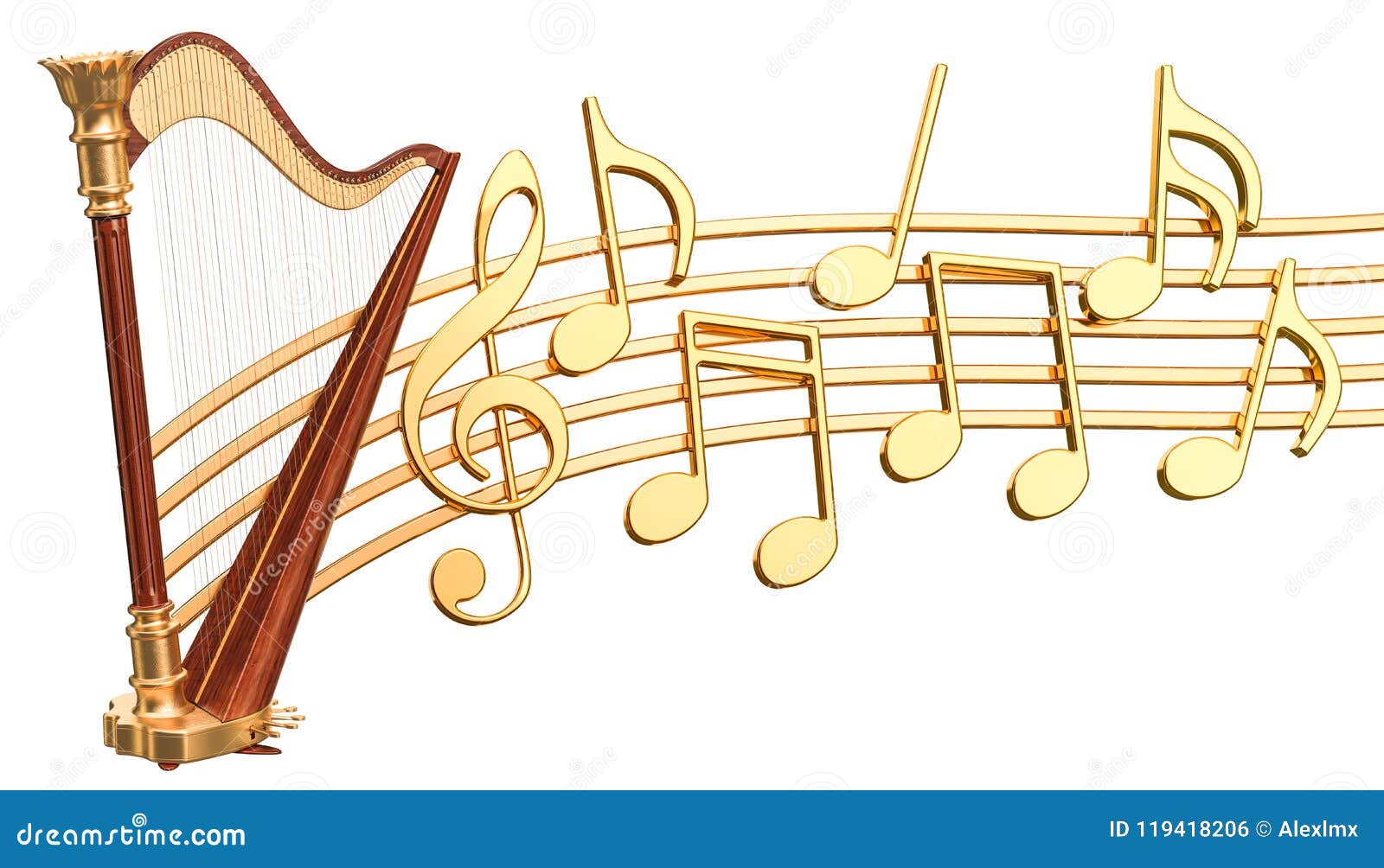 Concept Musical Harpe Avec Des Notes De Musique, Rendu 3d Illustration ...