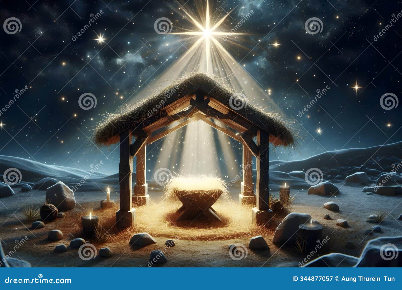 An Empty Manger and a Bright Star, Concept of Nativity Scene As in ...