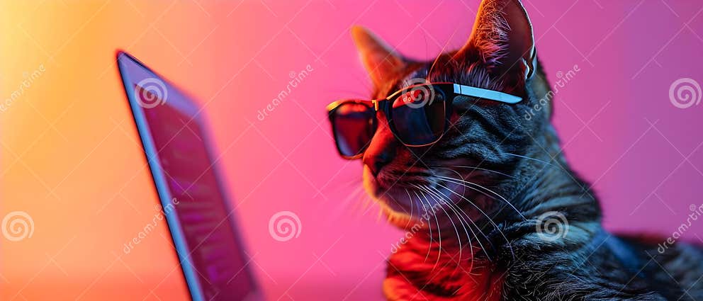 Cool Cat Coding in Neon Vibes. Concept Neon Lights, Coding, Cool Cat, Technology, Aesthetic ...