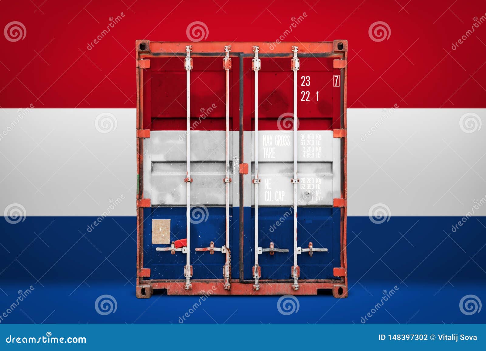 The Transporting Container with the National Flag Stock Photo - Image ...