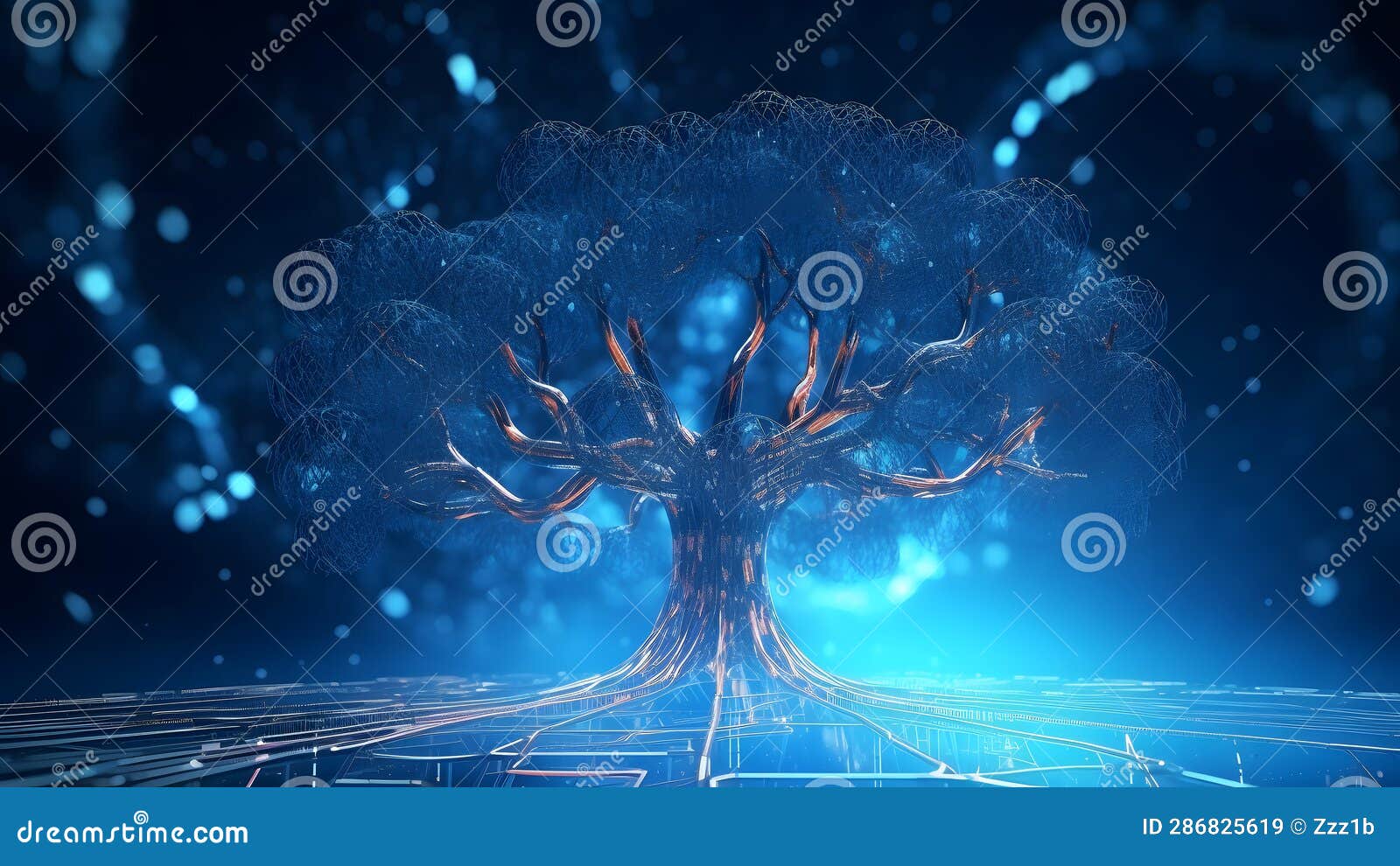 Concept of Network Connection Technology or Big Data As Blue Cyber Tree ...