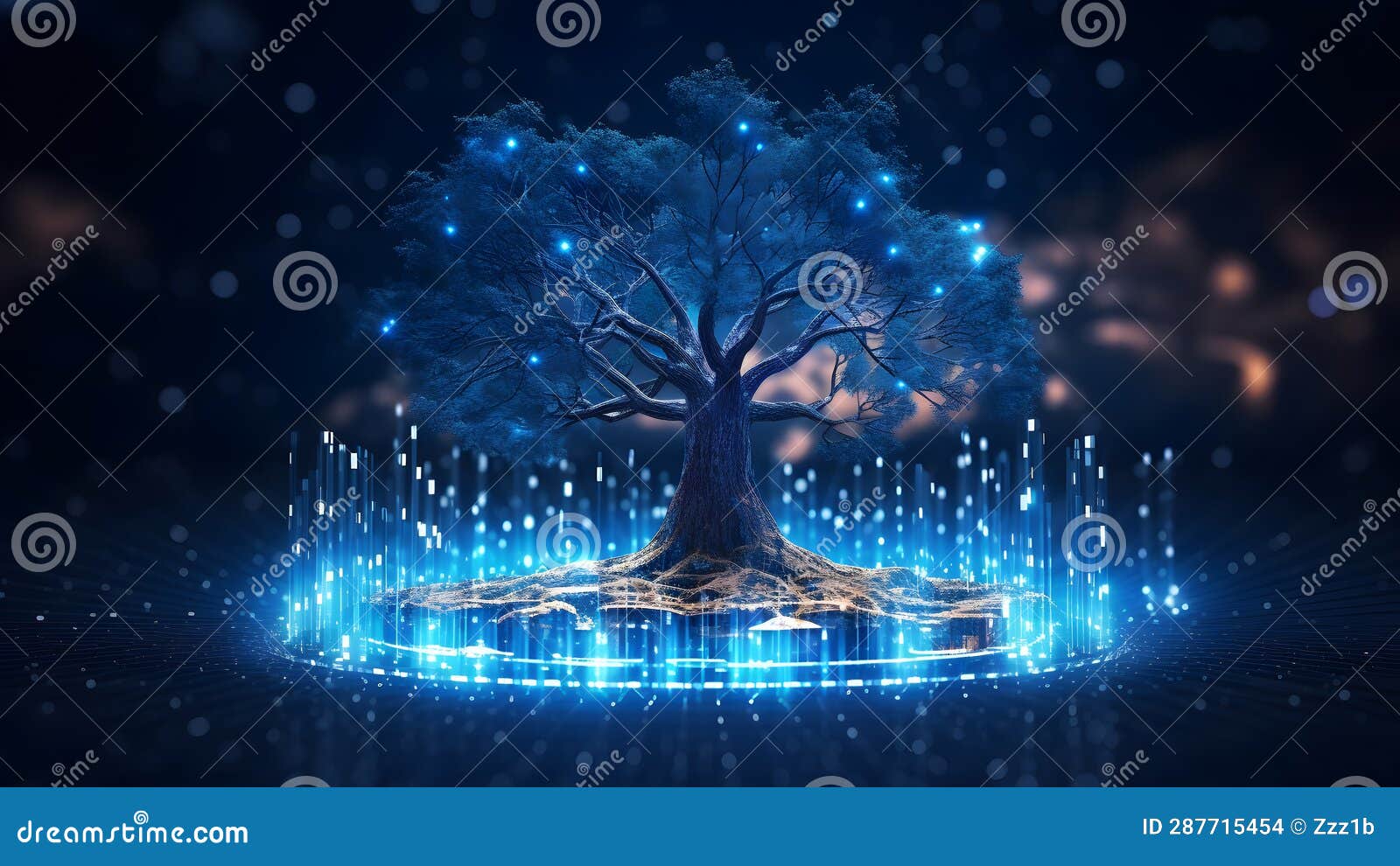 Concept of Network Connection Technology or Big Data As Blue Cyber Tree ...