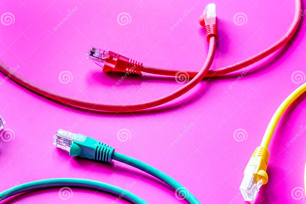 Concept Network Internet Cable on Pink Background Close Up Stock Photo ...