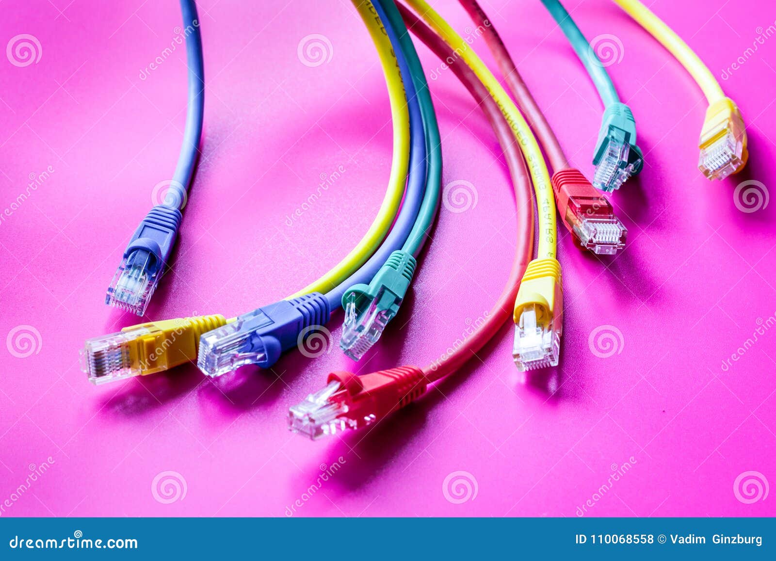 Concept Network Internet Cable on Pink Background Close Up Stock Photo ...