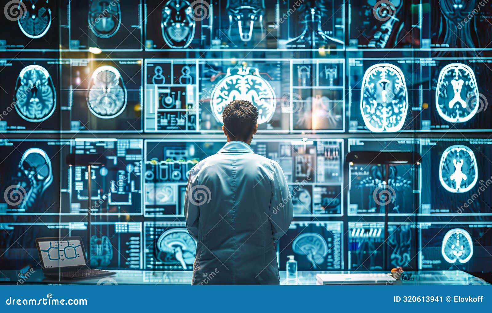 Concept of Neural Science, Brain Computer AI Interface, Scan, Brain Neurology and Neural Network ...