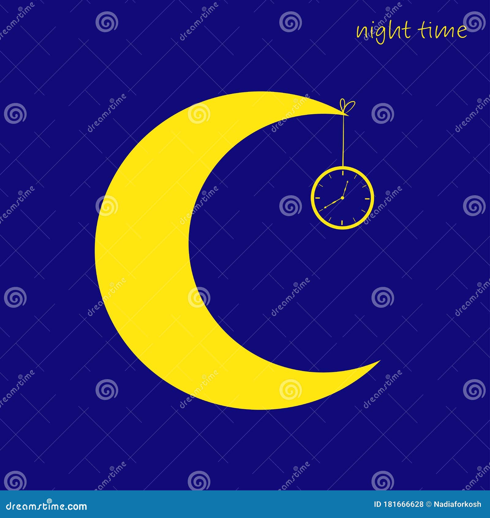 Concept of Night Time, Moon with Handing Clock, Time To Sleep Simple ...