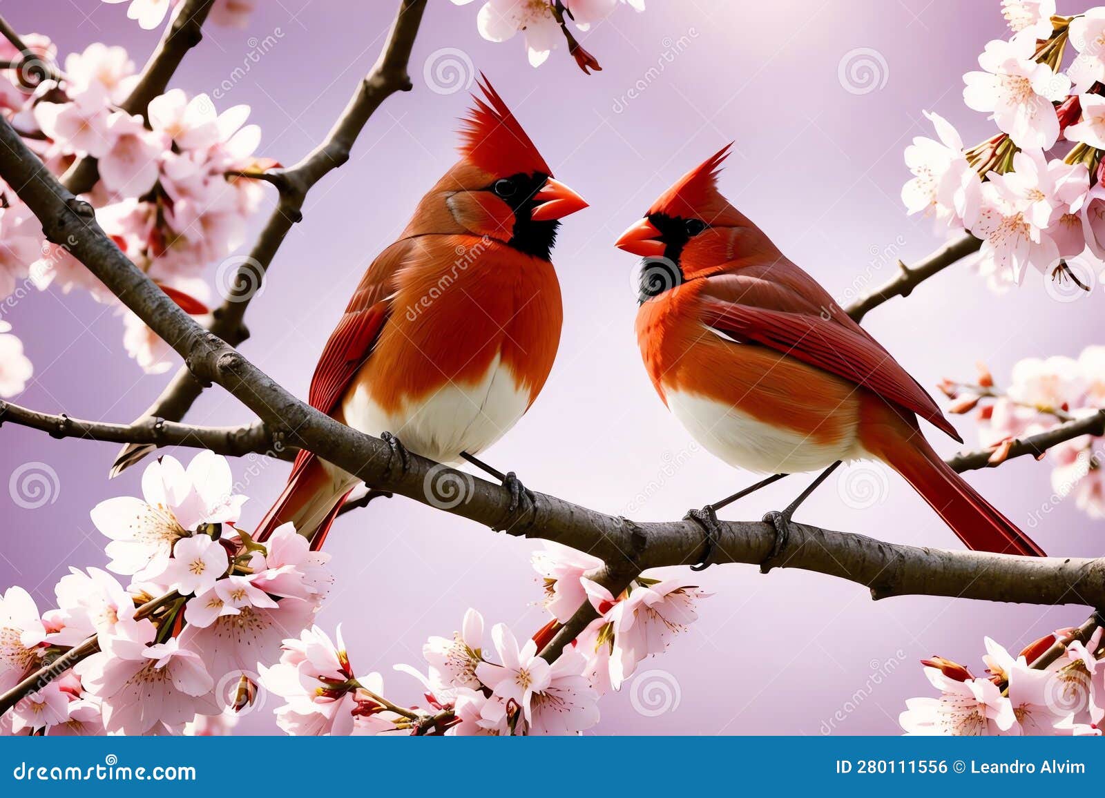 Northern Cardinal Birds on Cherry Blossom Tree.AI Generated Stock ...