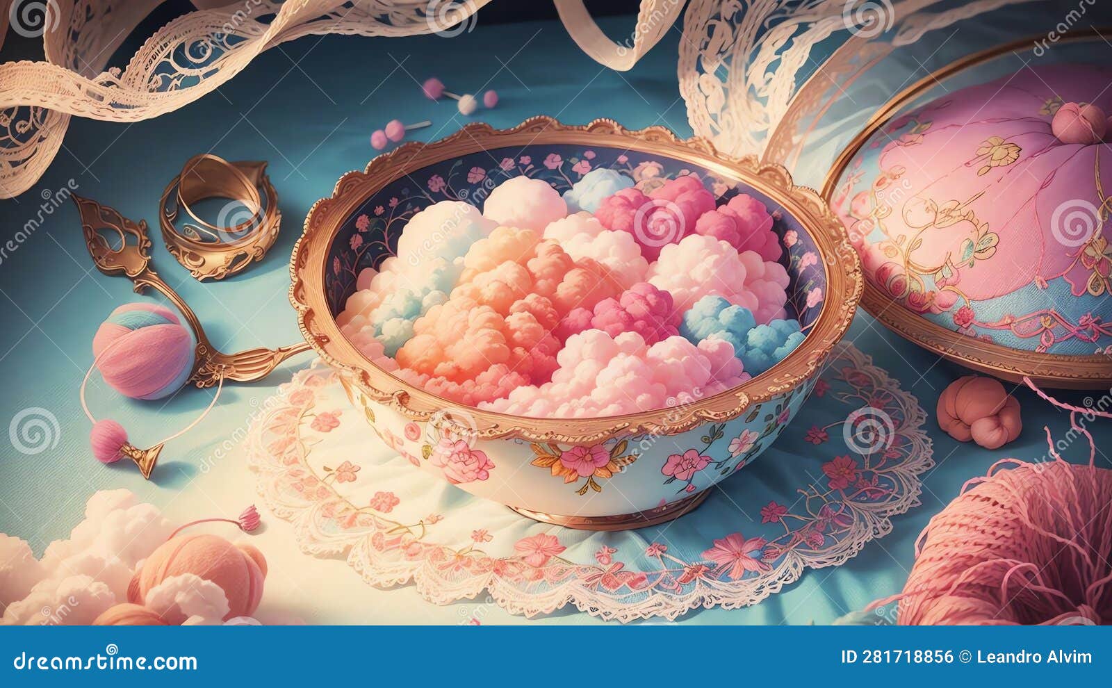 Nostalgic Whimsy Delicate Peach Cotton Candy Floating in the Air.AI ...