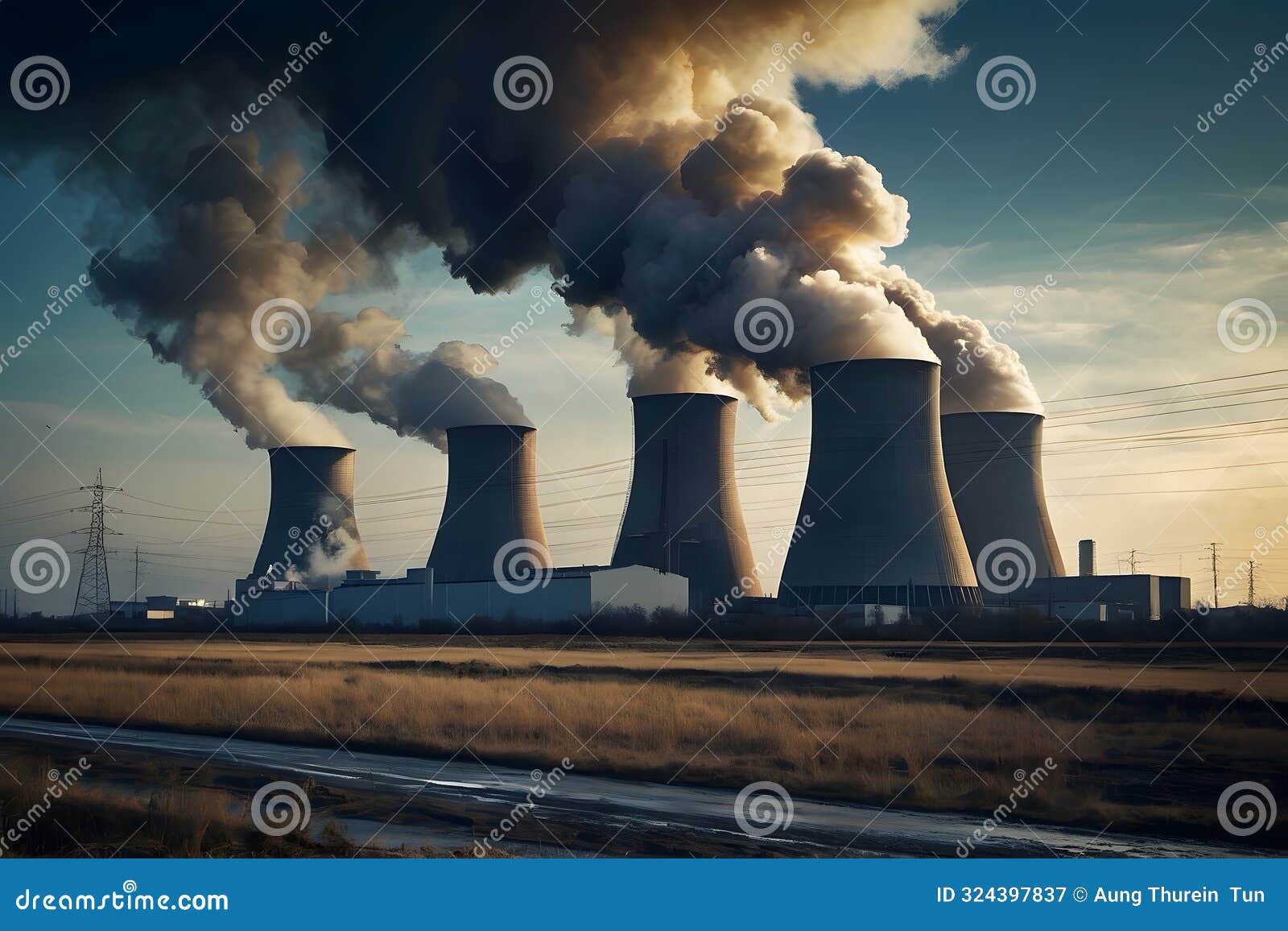 A Concept of Nuclear Facilities and Air Pollution Stock Image - Image ...
