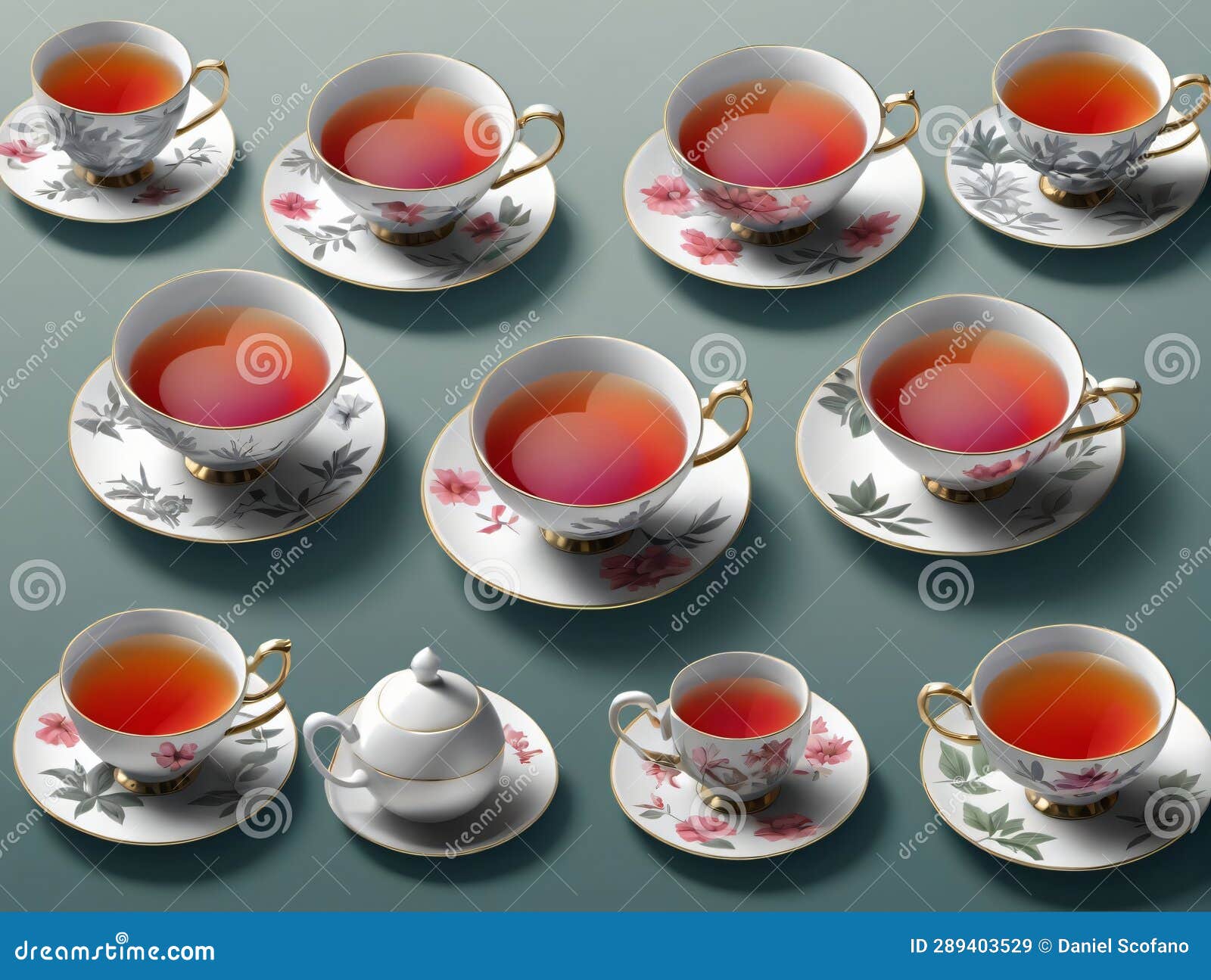 A Number of Cups and Saucers with Tea in Them. Generative AI Stock ...
