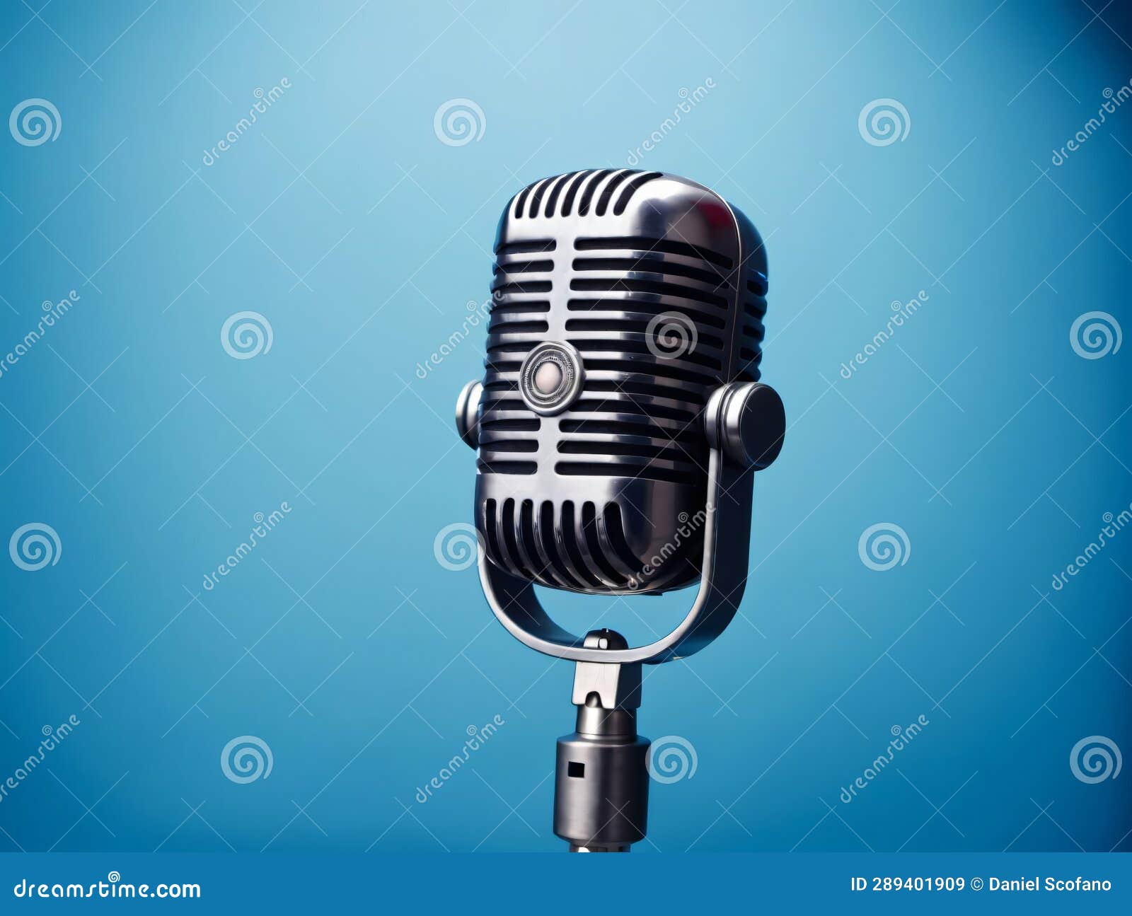 An Old Fashioned Microphone on a Stand Against a Blue Background ...