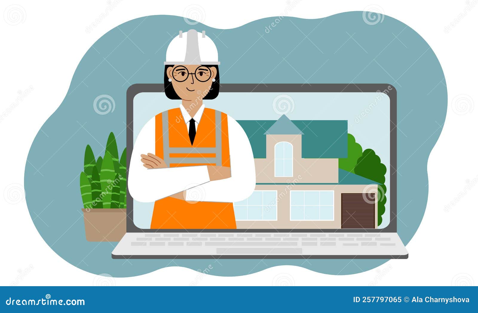 The Concept of Online Consultation in Construction. Laptop with an ...