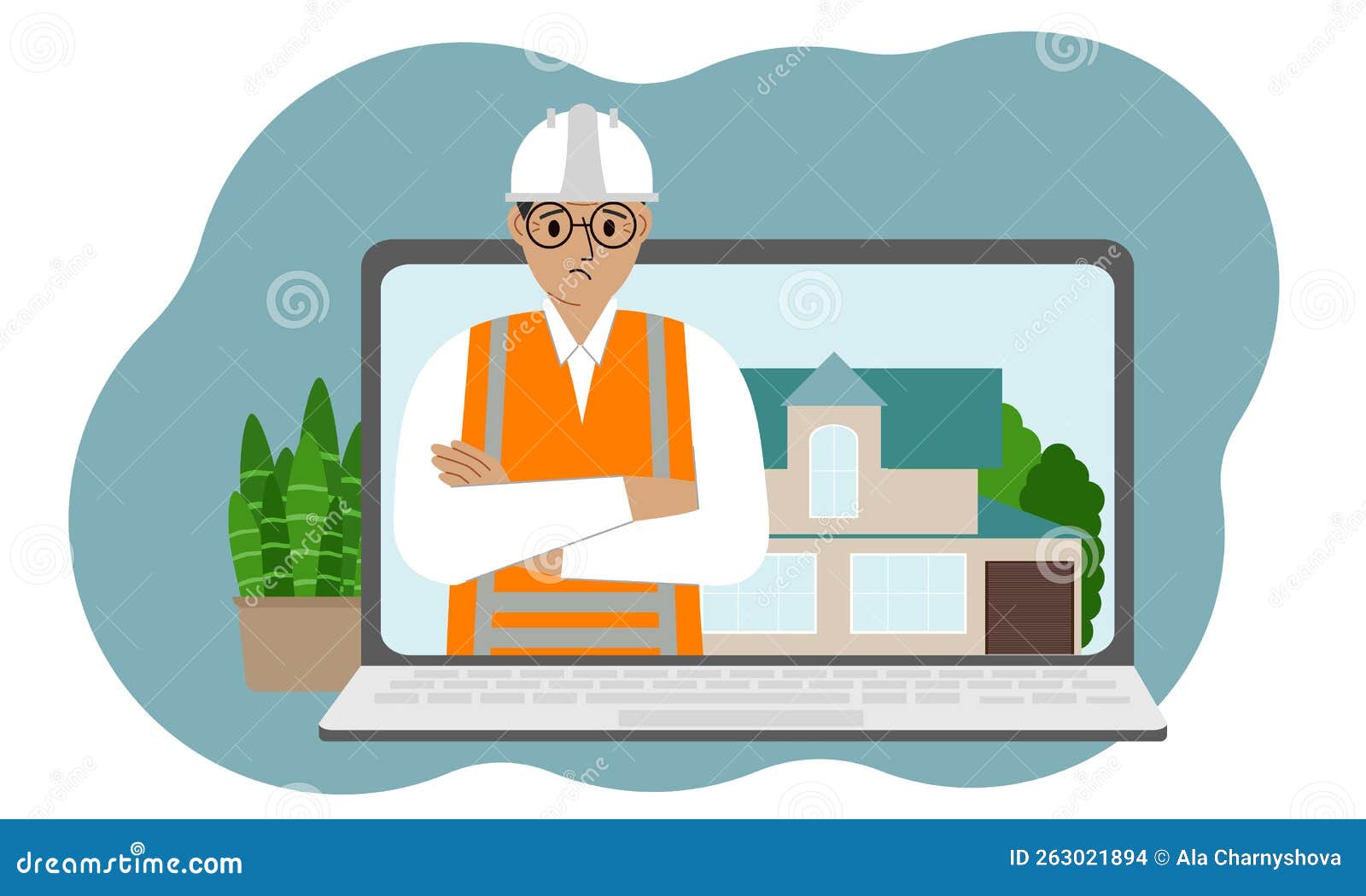 The Concept of Online Consultation in Construction. Laptop with an ...