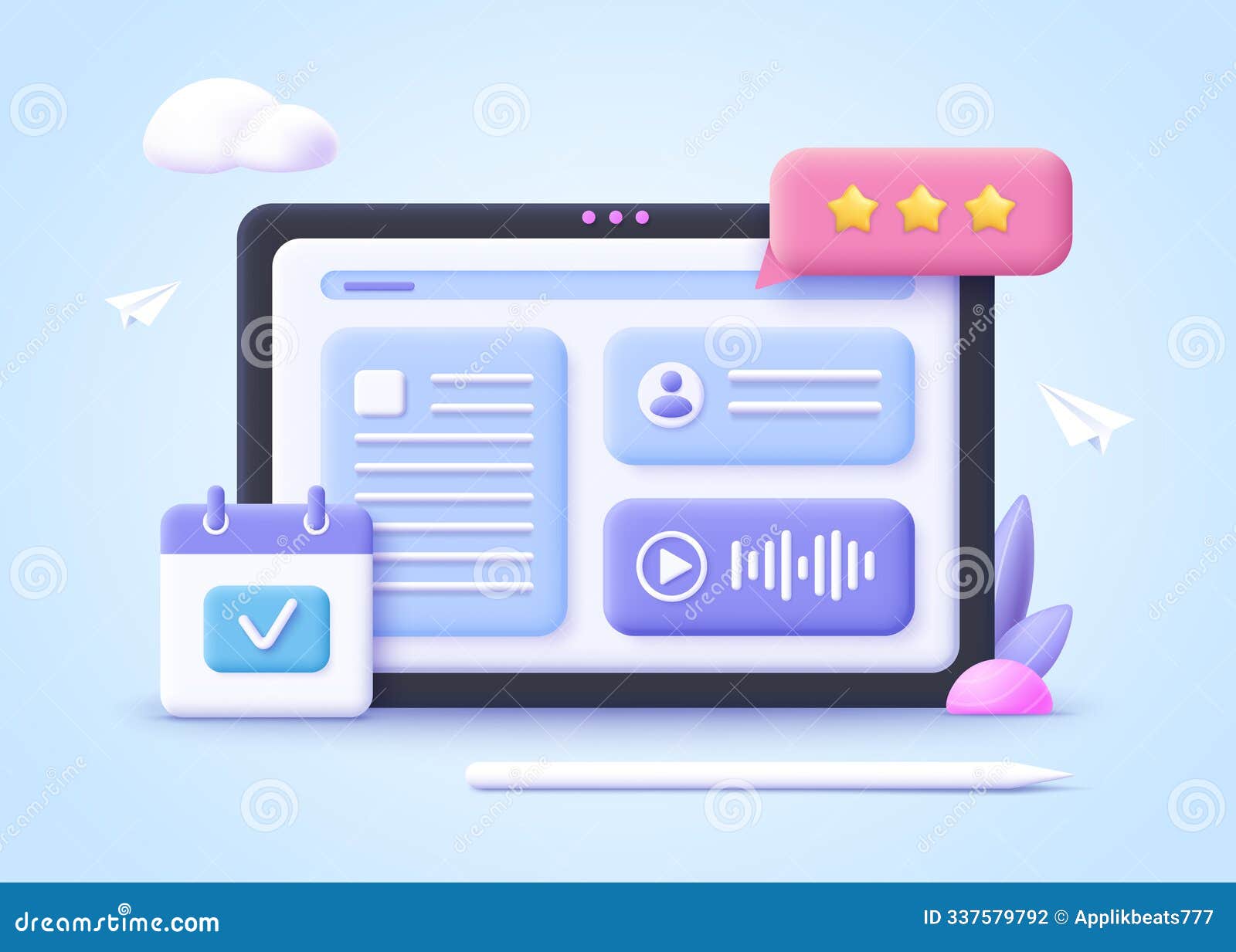 Concept of Online Courses, Online Education, Tutorial. 3d Realistic ...