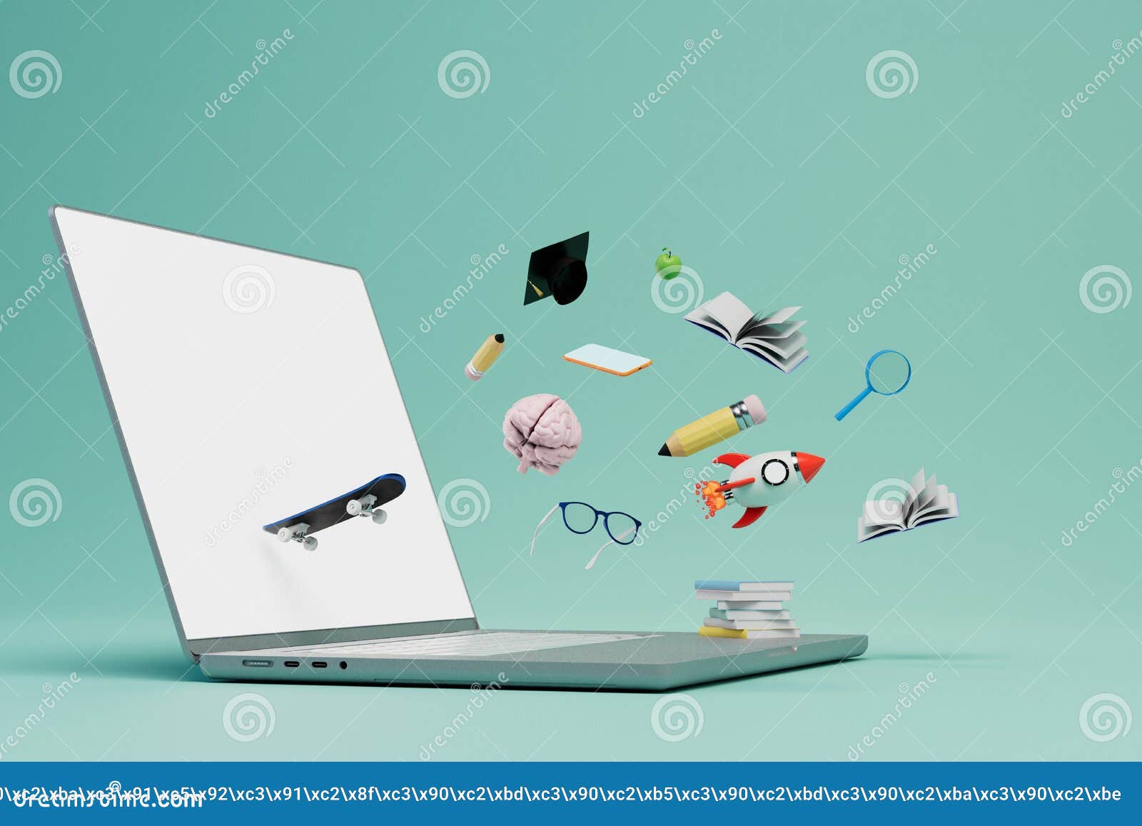 The Concept of Online Learning. Laptop and Training Supplies on a ...