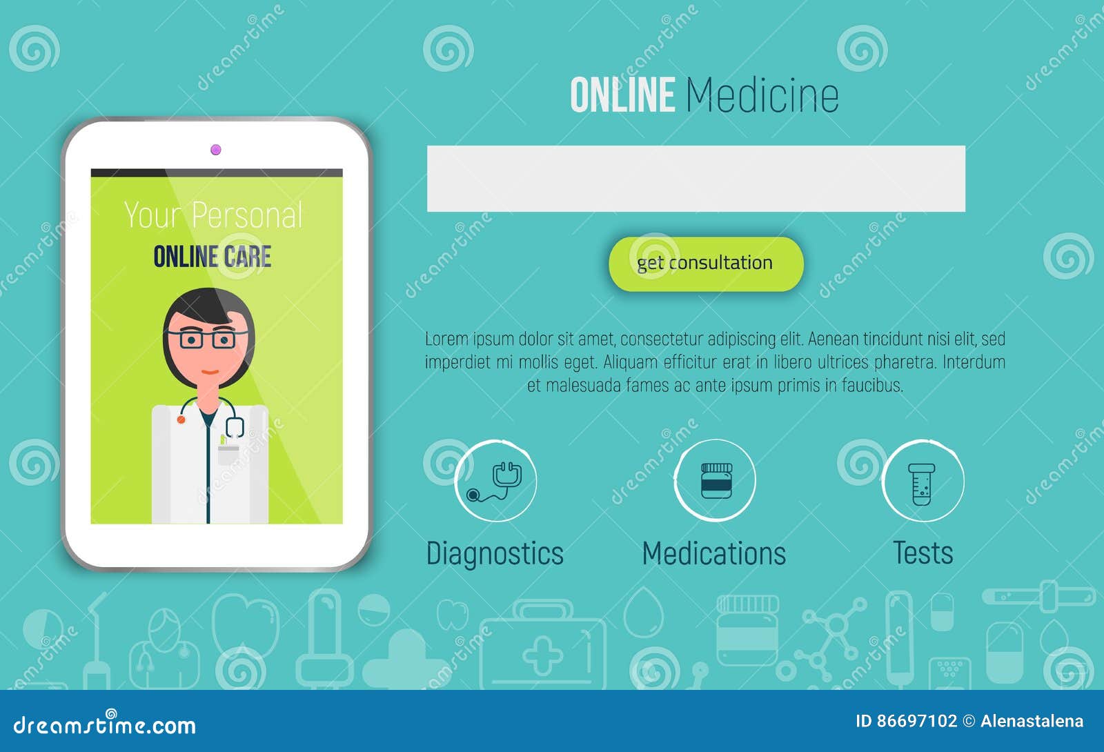 The Concept of Online Medicine Help Site Header. Vector Illustration in ...