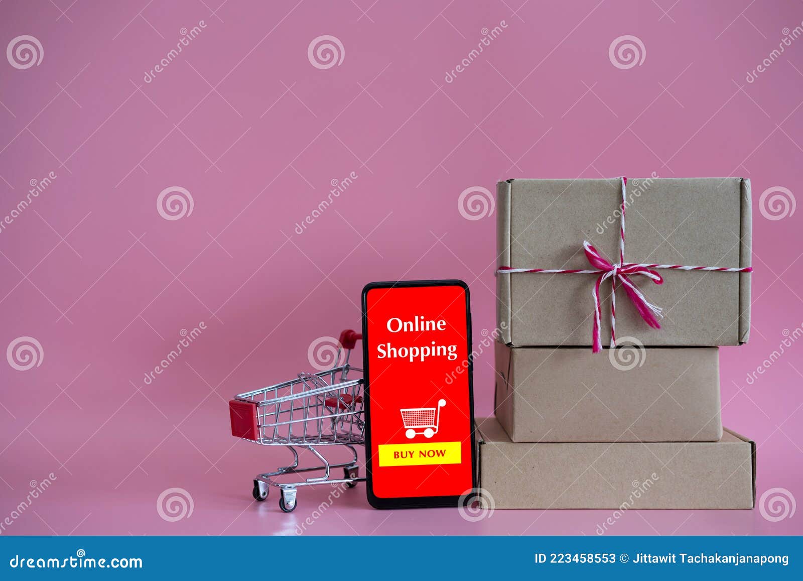 Concept Online Sopping. Boxes and Shopping Bag with Smartphone Online ...