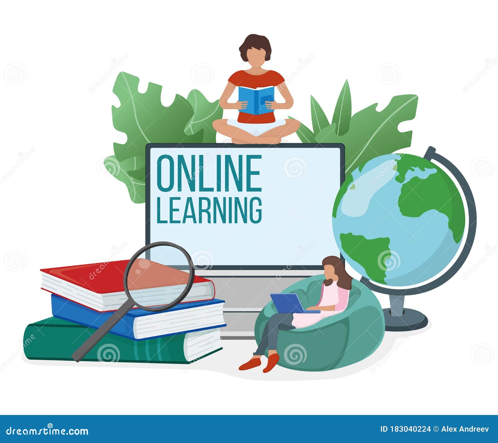 Concept Online Study, E Learning Modern Technology Isolated on White ...