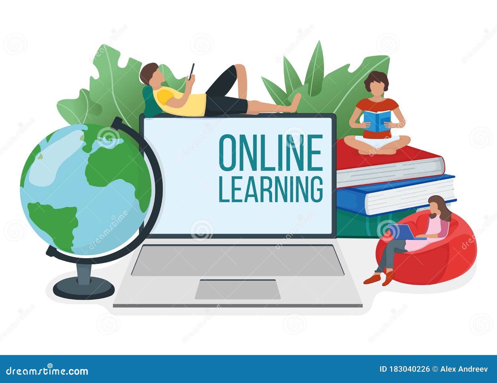 Concept Online Study, E Learning Modern Technology Isolated on White ...