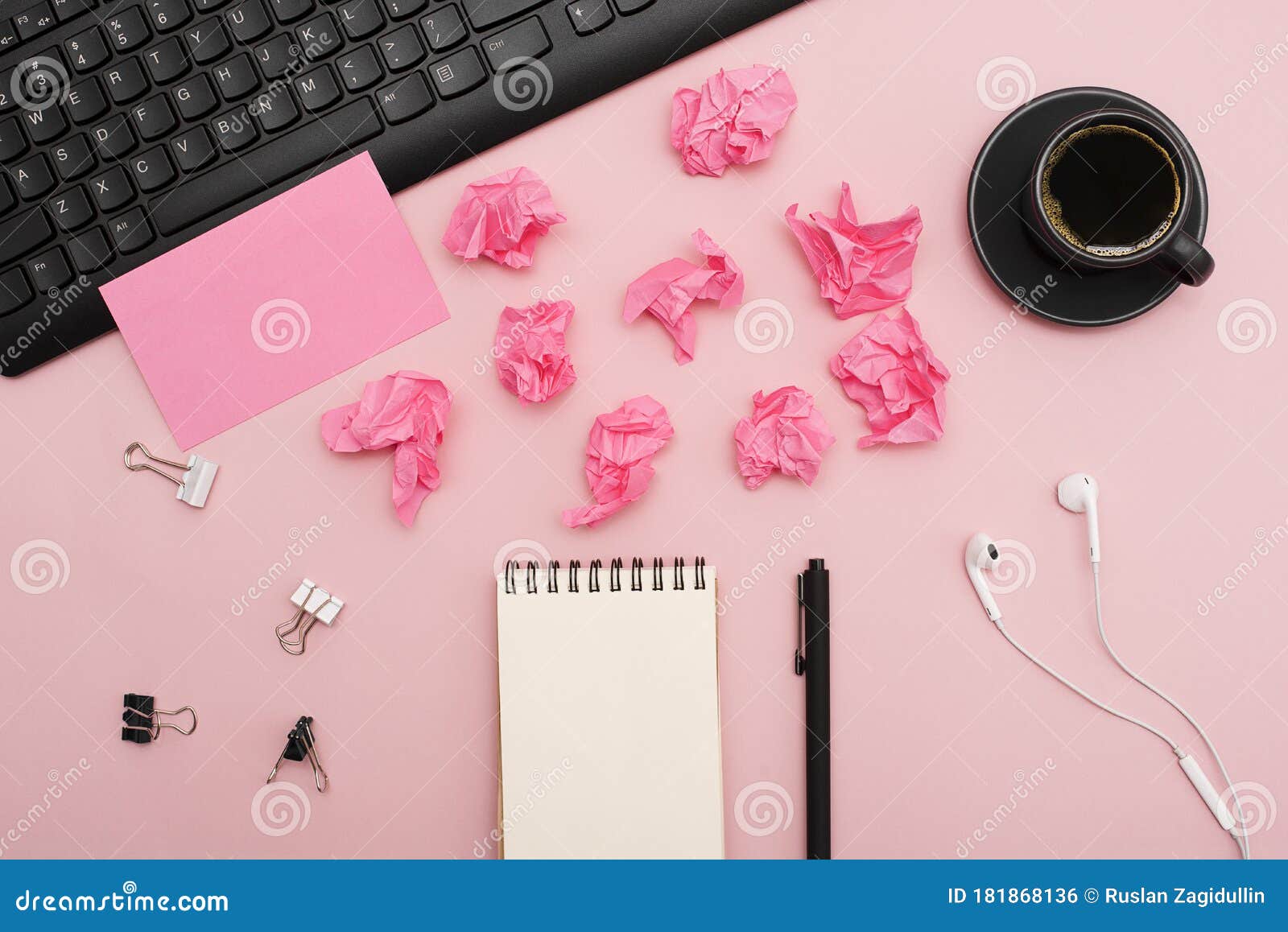Concept of Online Work. Pink Desktop. Freelance Stock Photo - Image of ...