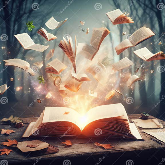 Concept of an Open Magic Book, Open Pages and Hands. Fantasy Stock ...