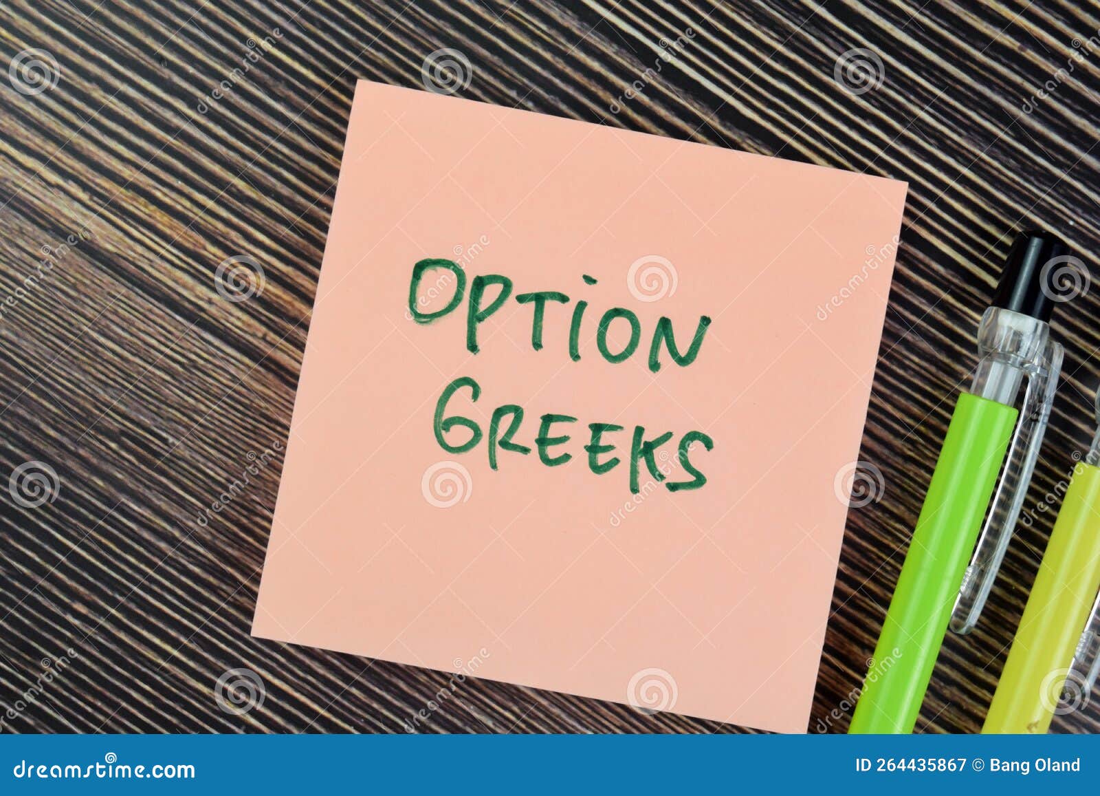 Concept Of Option Greeks Write On Sticky Notes Isolated On Wooden Table
