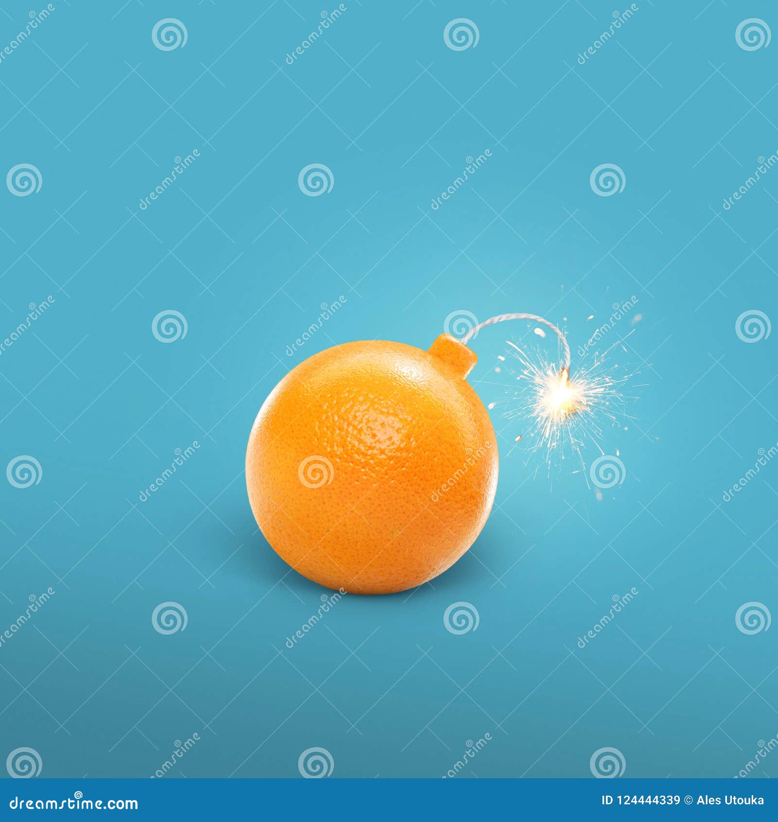 Concept of an Orange Bomb. Creative Bomb with Sparks Stock Image ...