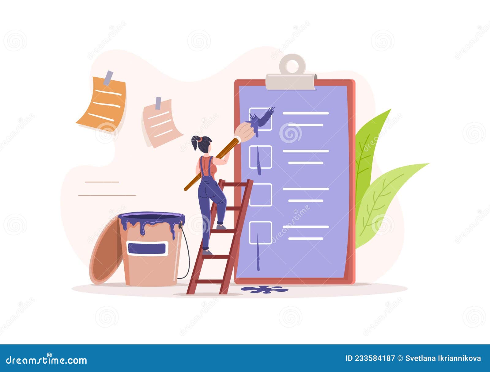 Concept Organization of Working Using Checklist. Tiny Woman Completed ...