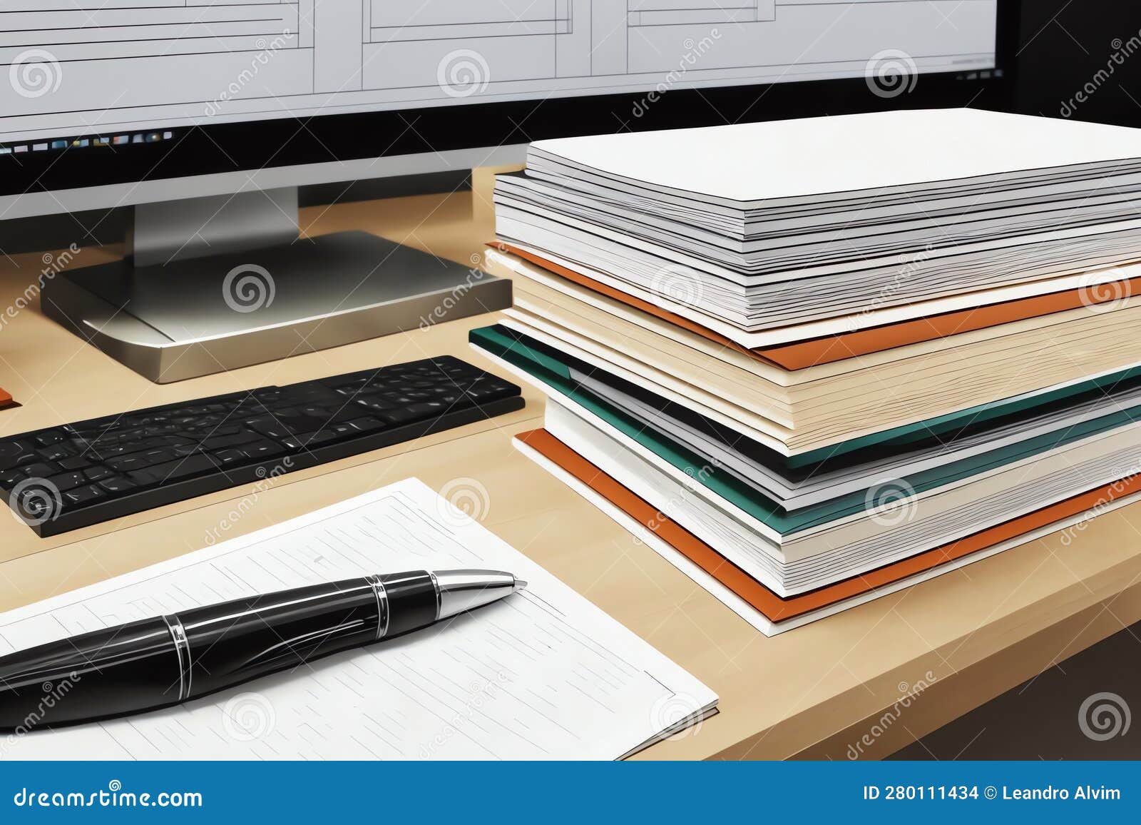 Organized Office Table with Stacked Papers.AI Generated Stock ...