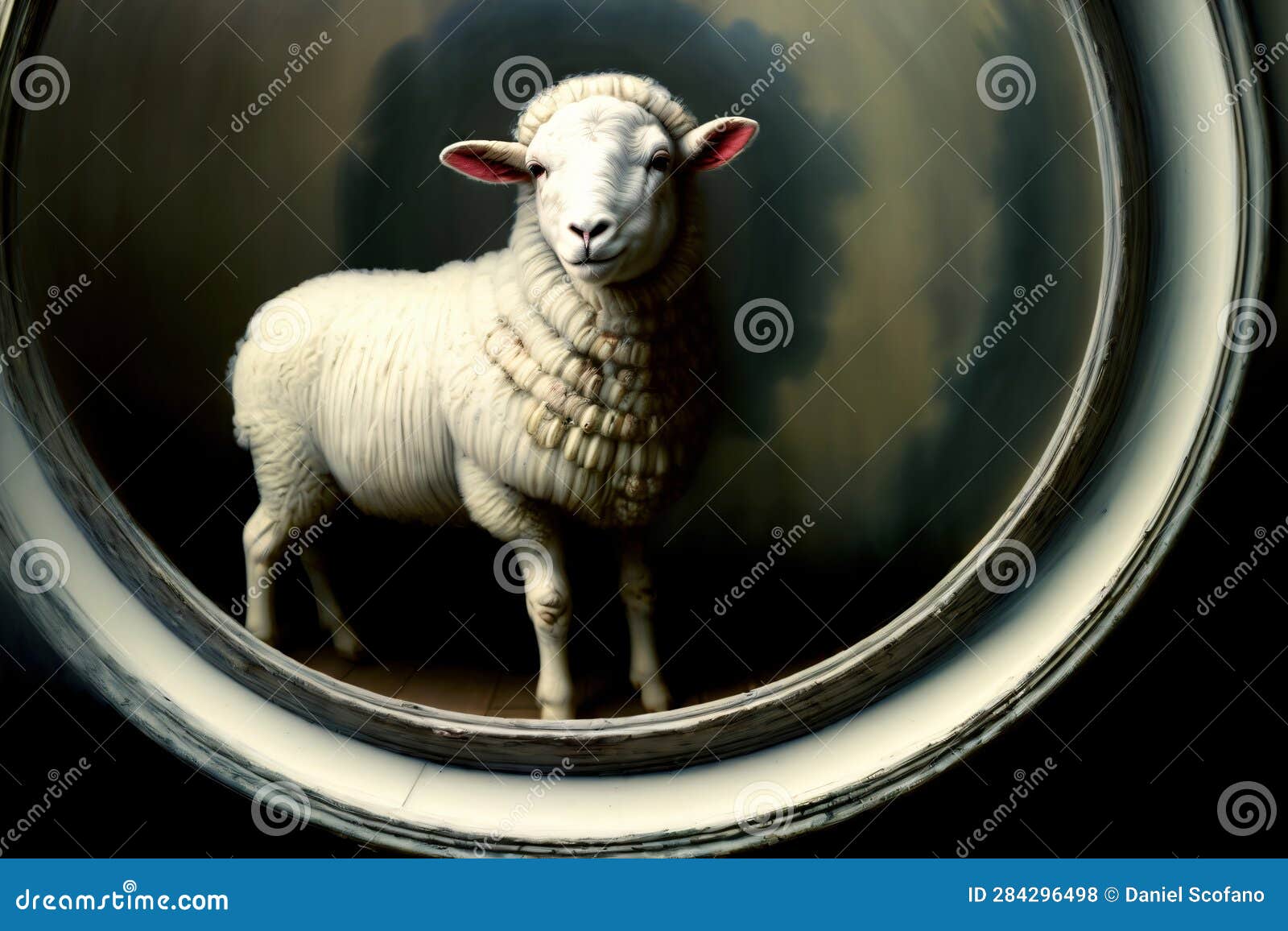 A Painting of a Sheep in a Round Frame. Generative AI Stock ...