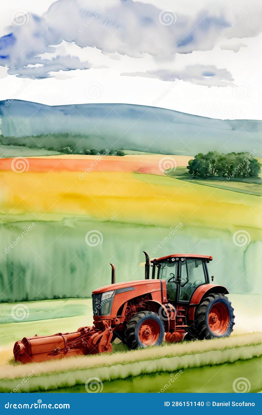 A Painting of a Tractor Plowing a Field. Generative AI Stock ...