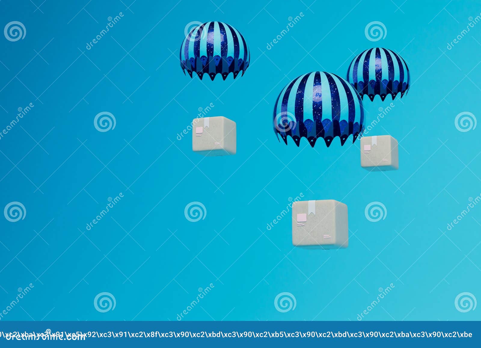 The Concept of Parcel Delivery. Boxes of Parcels Flying by Parachutes ...