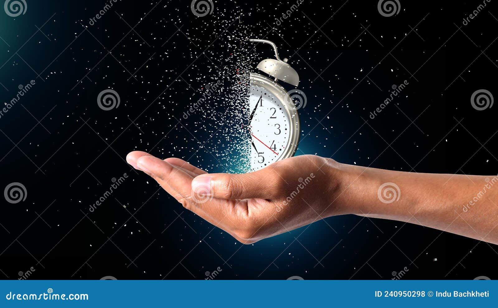 Clock Dispersing in hand stock photo. Image of travel - 240950298