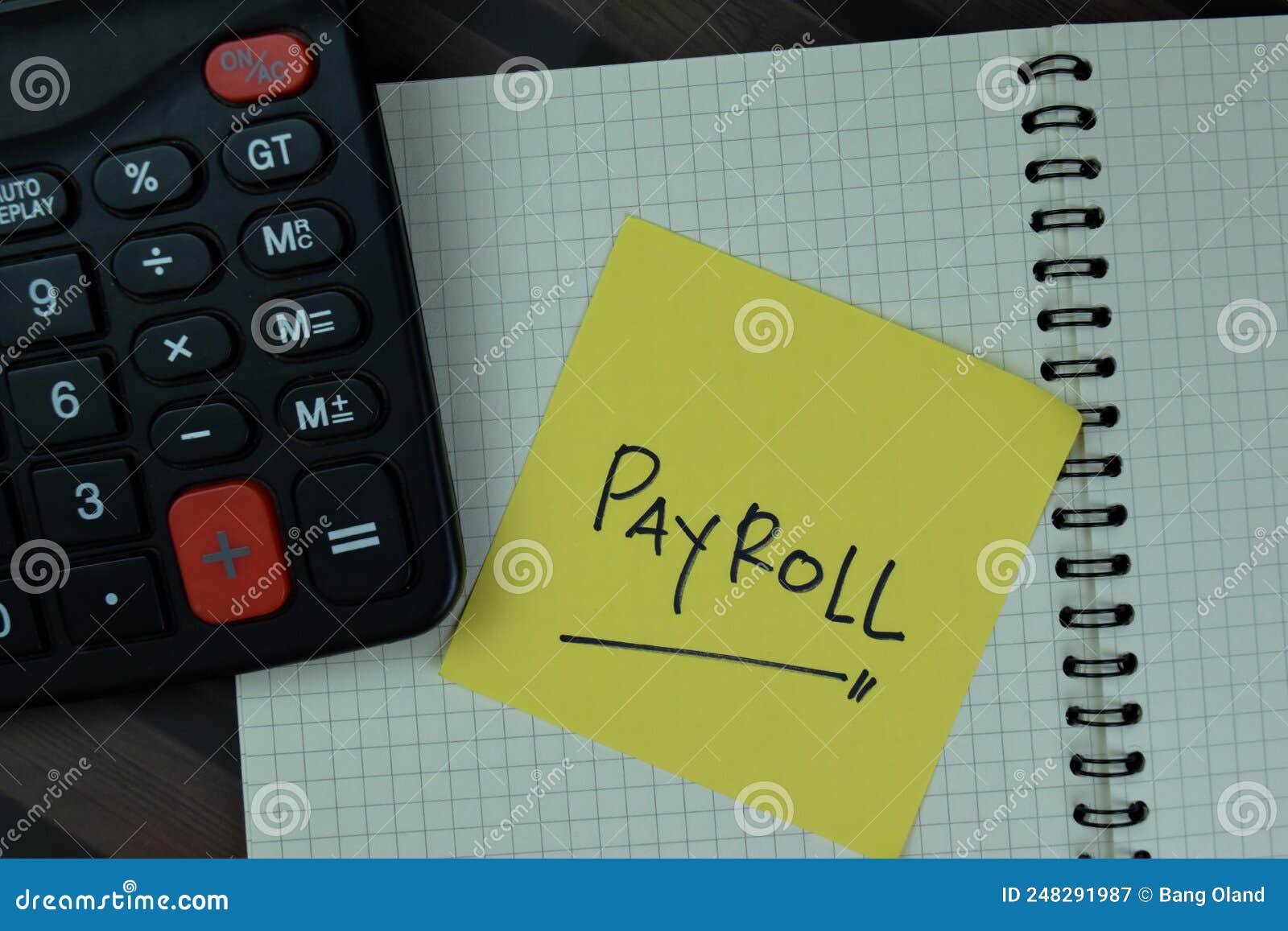 Concept of Payroll Write on Sticky Notes Isolated on Wooden Table Stock ...