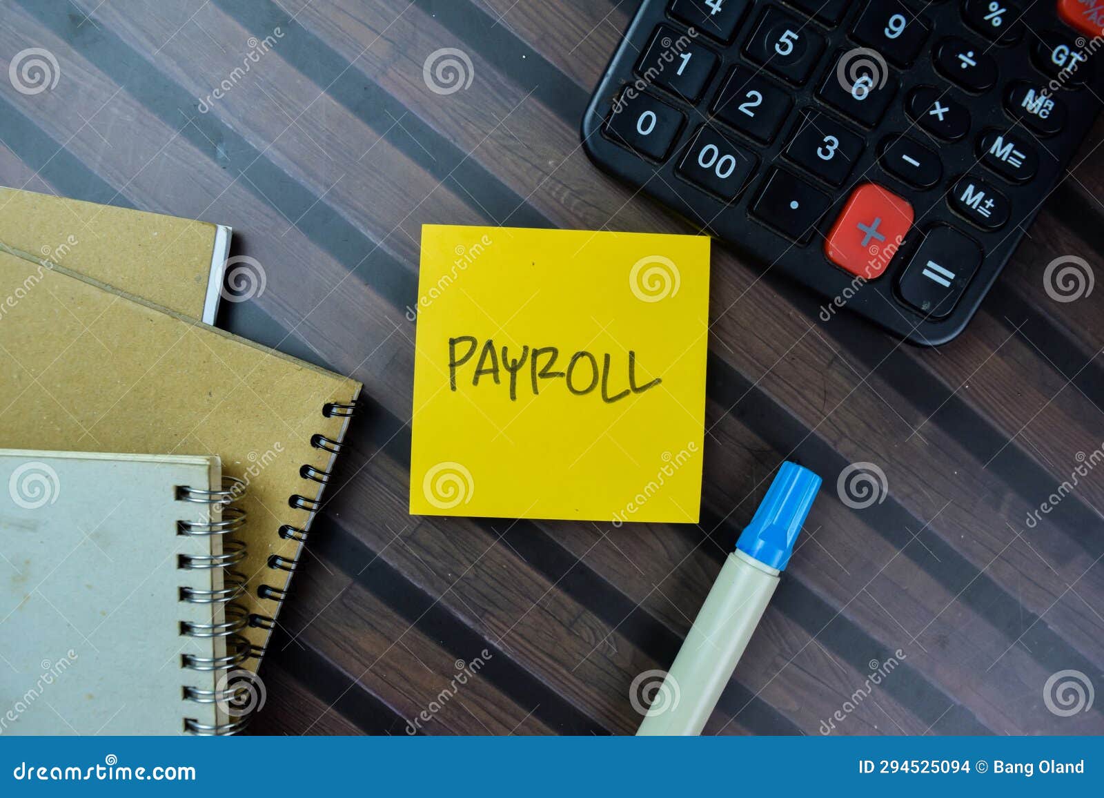 Concept of Payroll Write on Sticky Notes Isolated on Wooden Table Stock ...