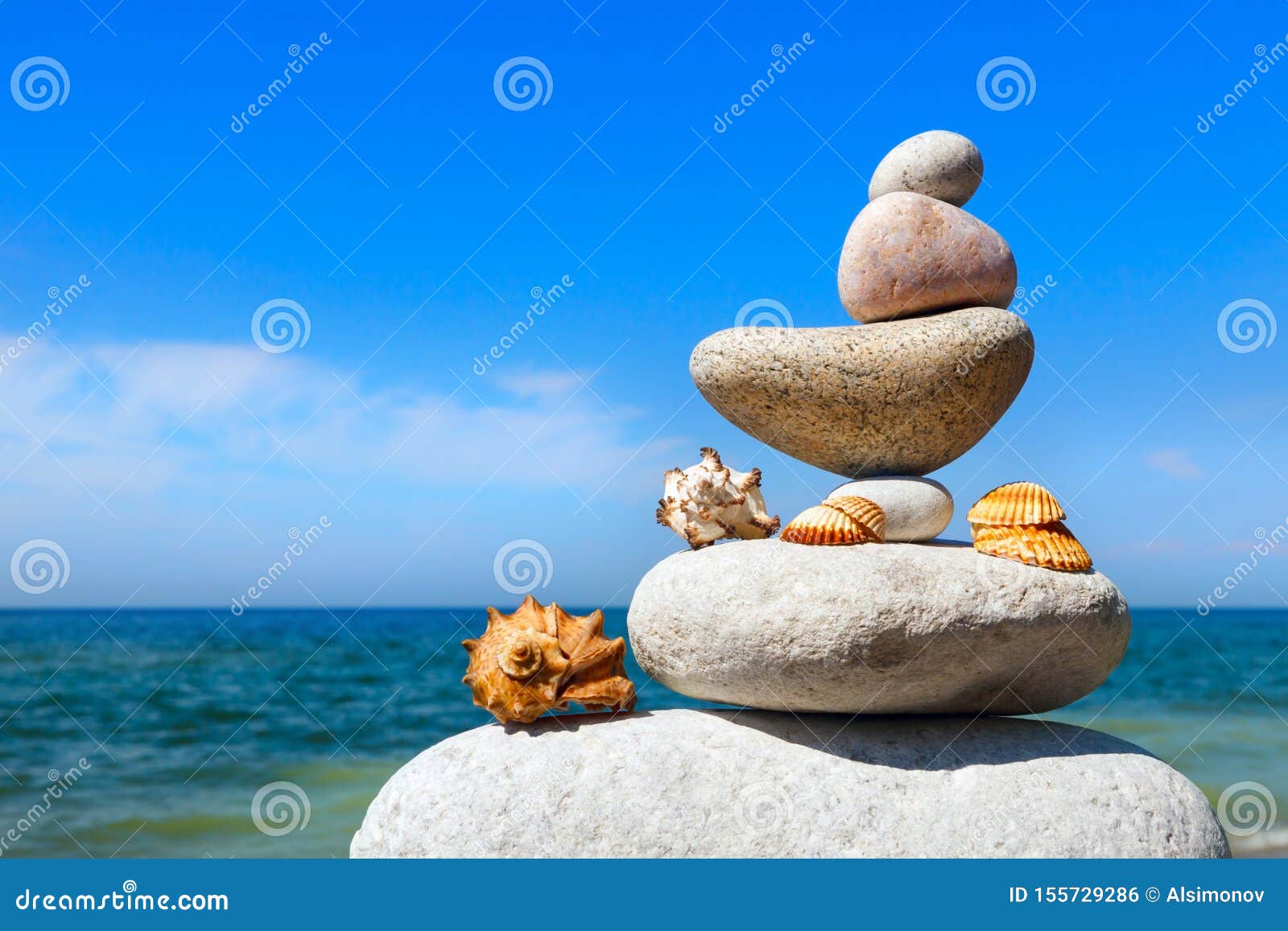 Concept of Peace and Harmony. a Pyramid of White Stones and Shells on ...