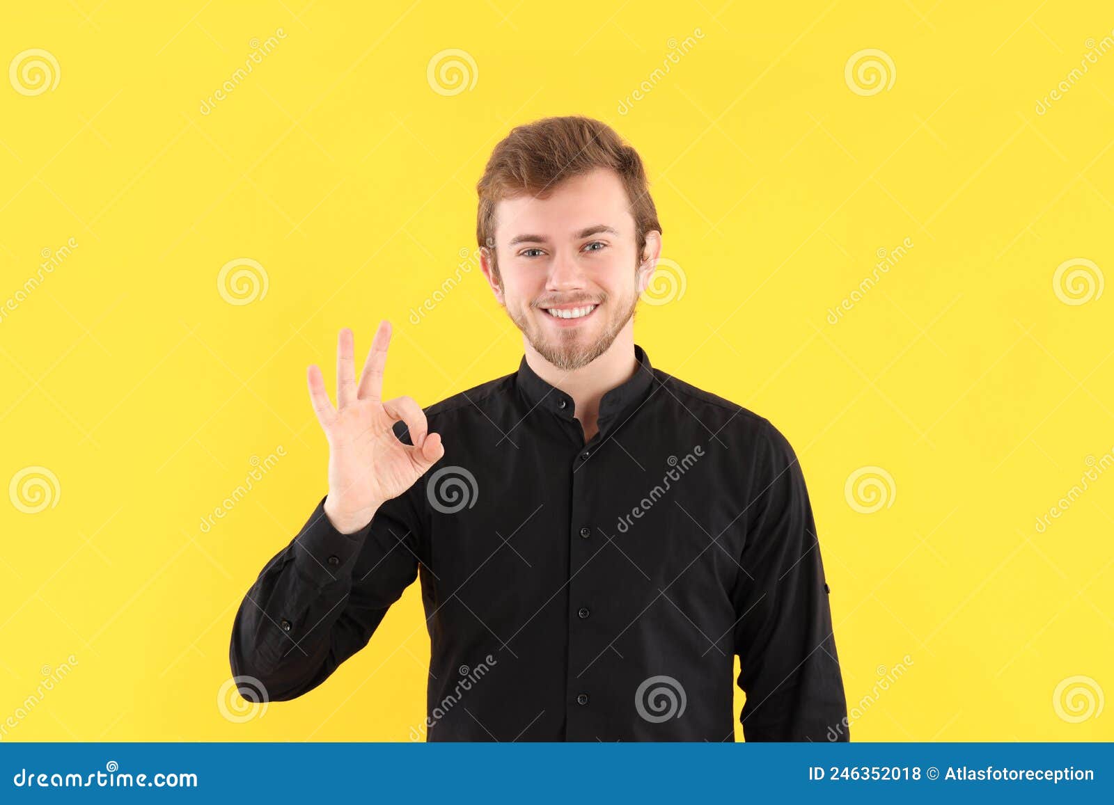 Concept of People with Young Man on Yellow Background Stock Photo ...