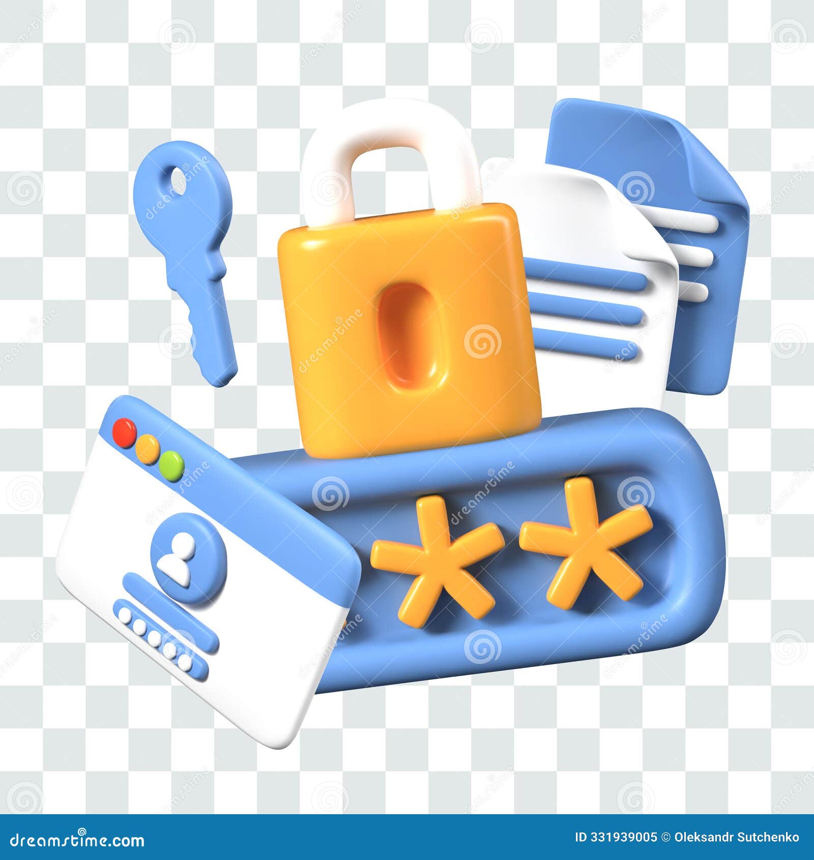 Concept of Personalized Access. User Account Card, Key, Documents, Lock ...