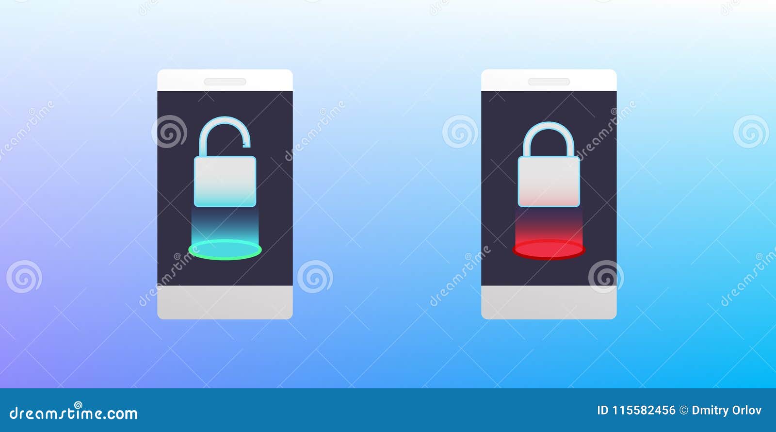 Concept of Phone Lock .Smartphone Locked and Unlocked. Vector ...