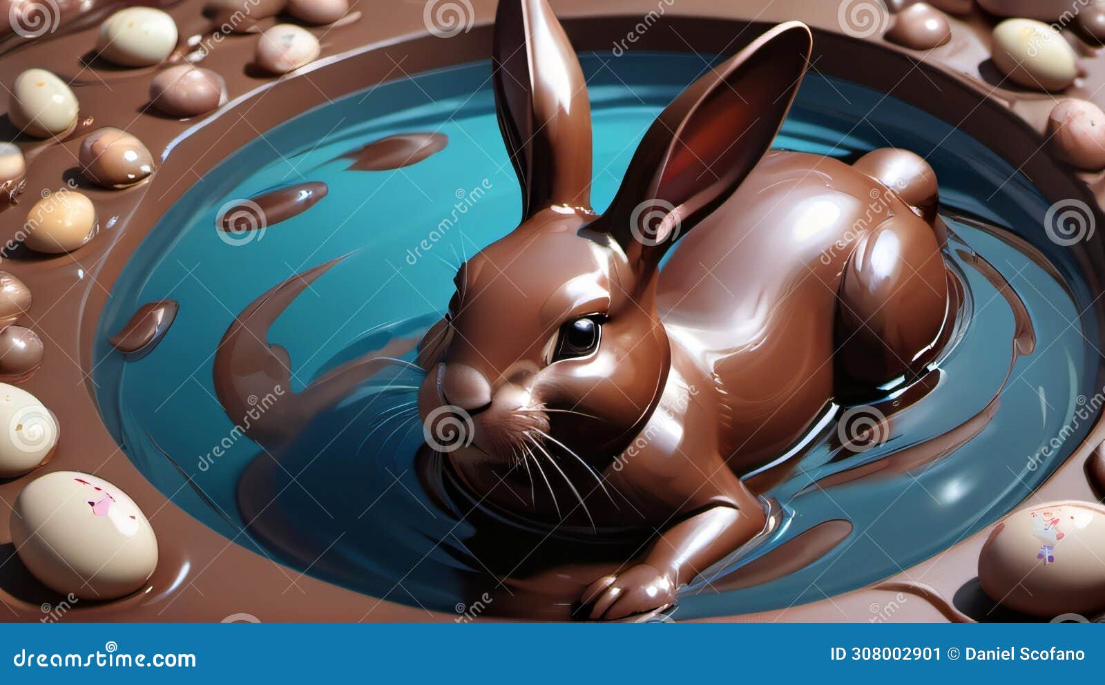 Photo Of Chocolatecovered Easter Bunny Swimming In A Pool Of Chocolate ...