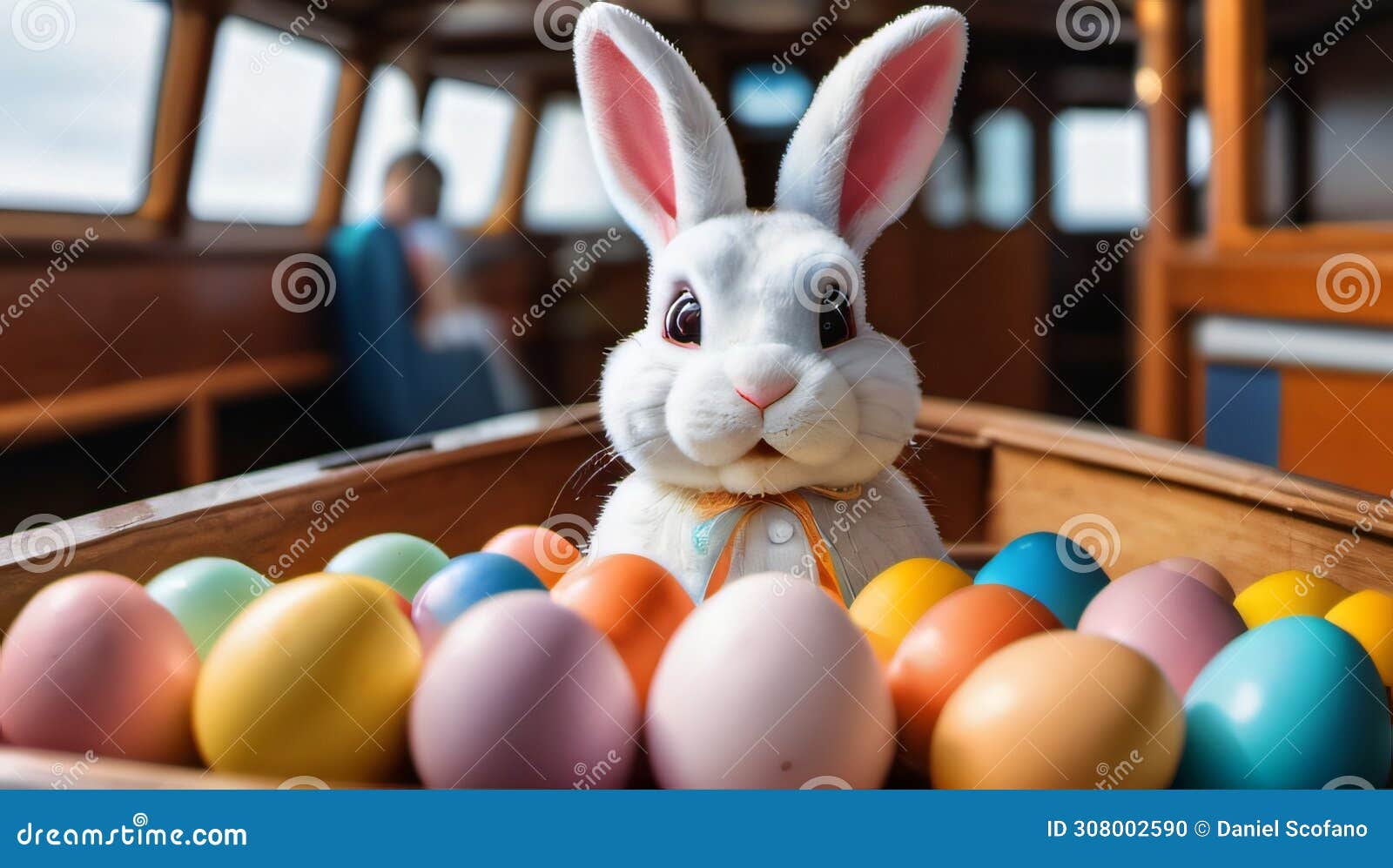 Photo of an Easter Bunny Surrounded by Easter Eggs on a Boat ...