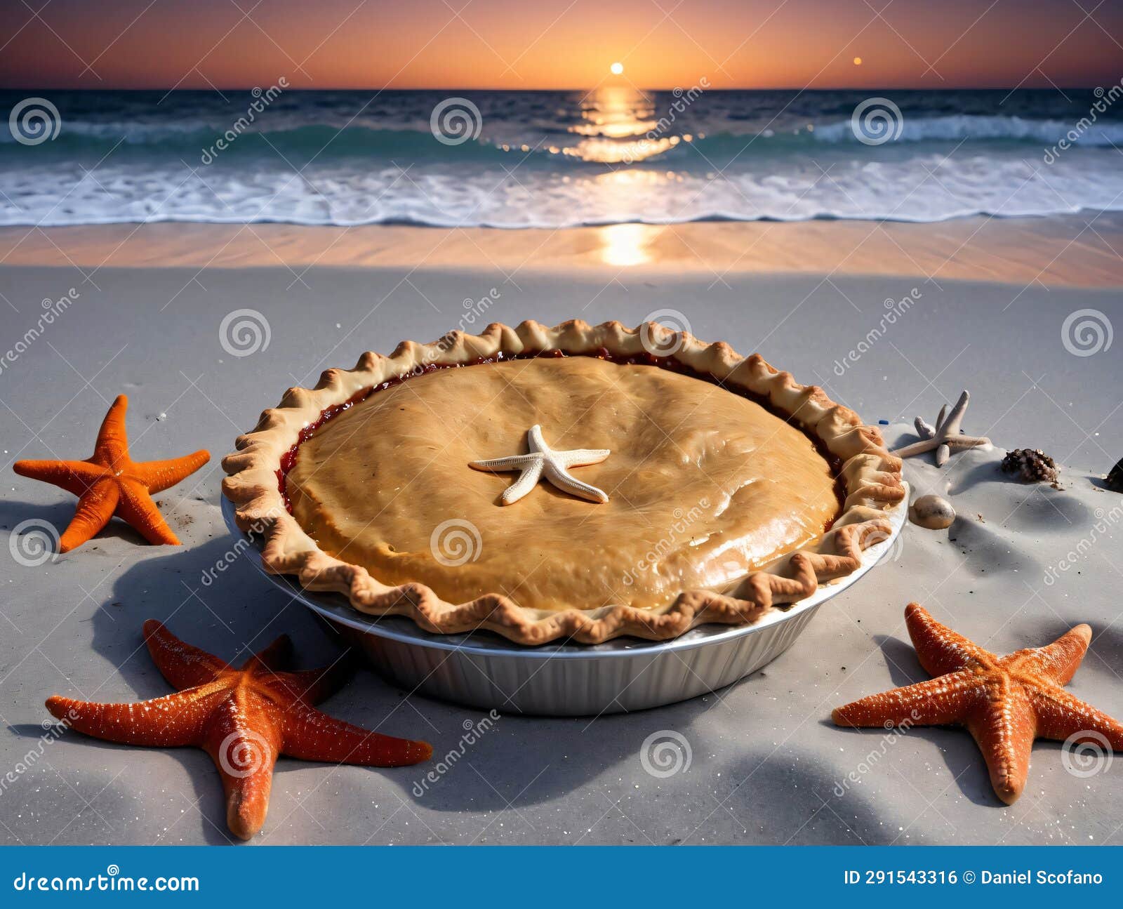 A Pie with a Starfish on the Beach. Generative AI Stock Illustration ...