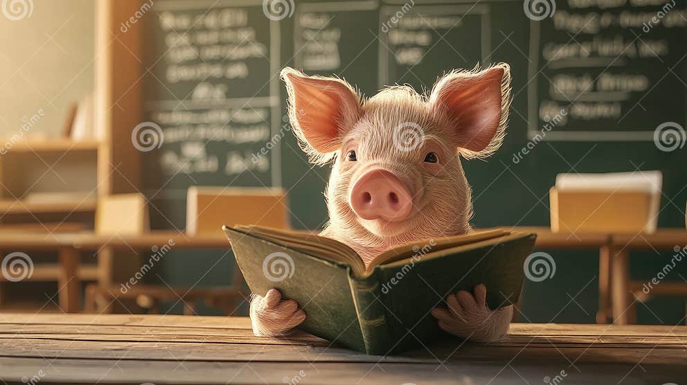 The Concept of a Pig Reading a Book. Selective Focus Stock Illustration ...