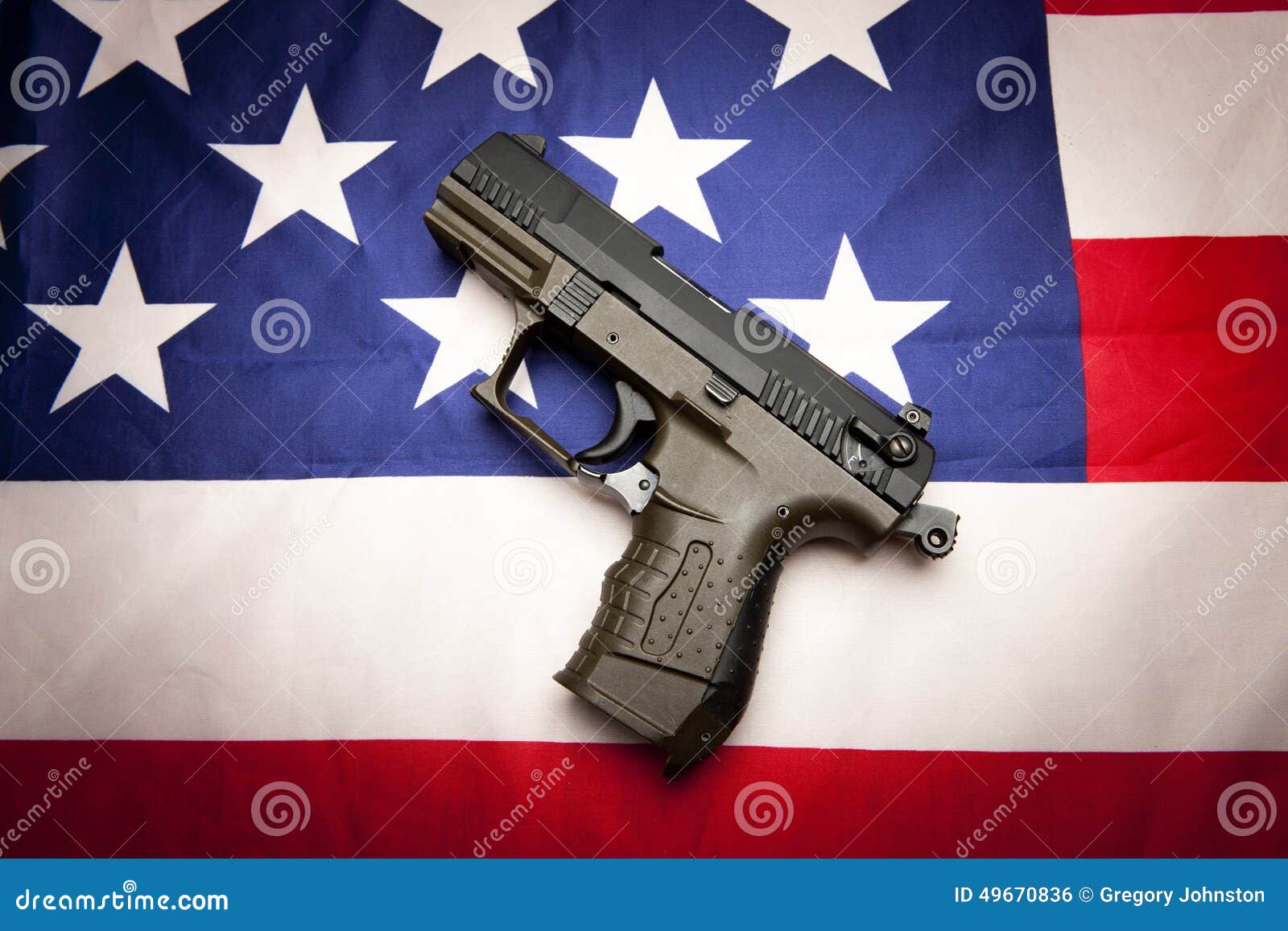 Concept of Pistol on the Flag. Stock Photo - Image of second, white ...