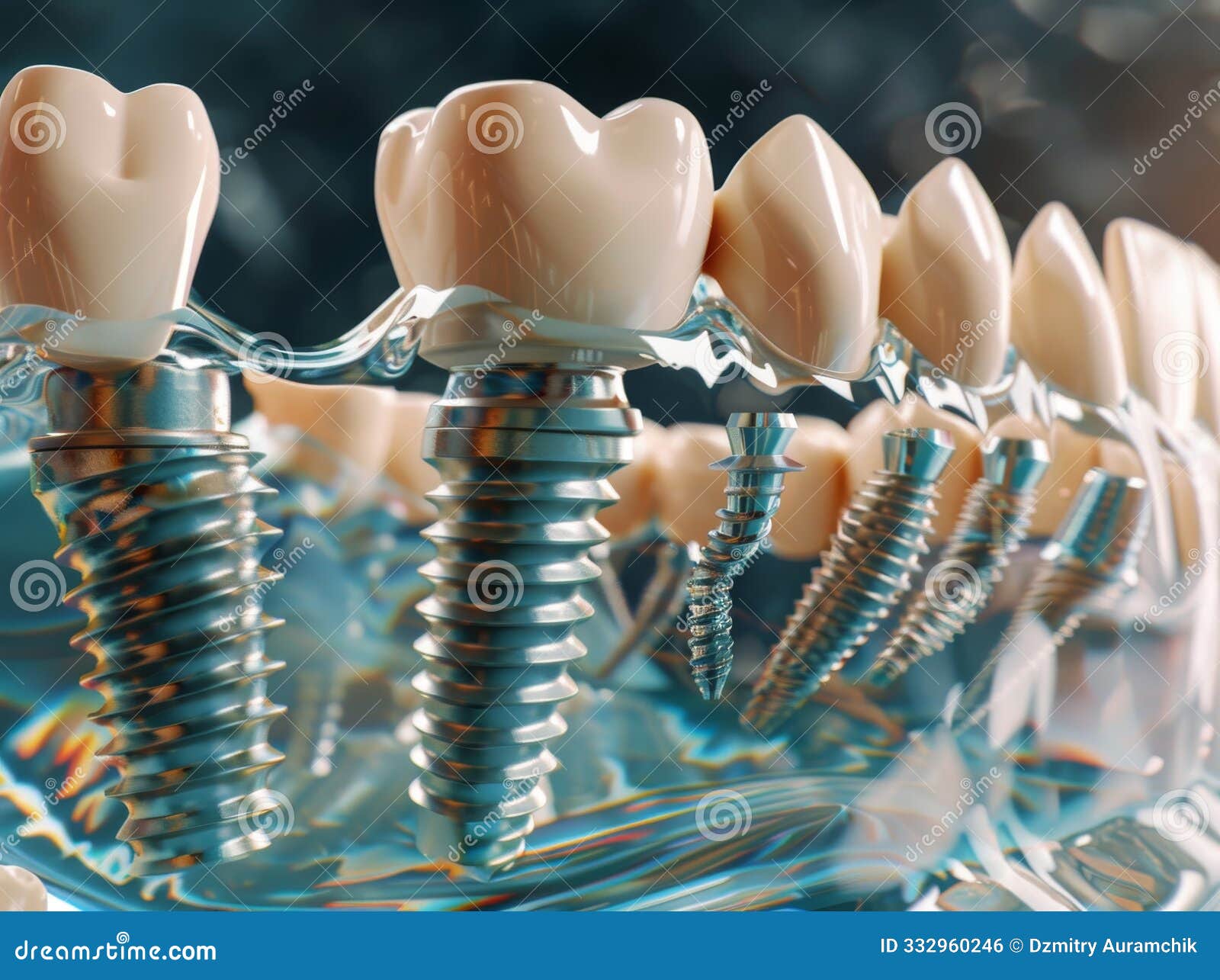 Concept of Placing Three Teeth on Three Implants. 3D Illustration of ...