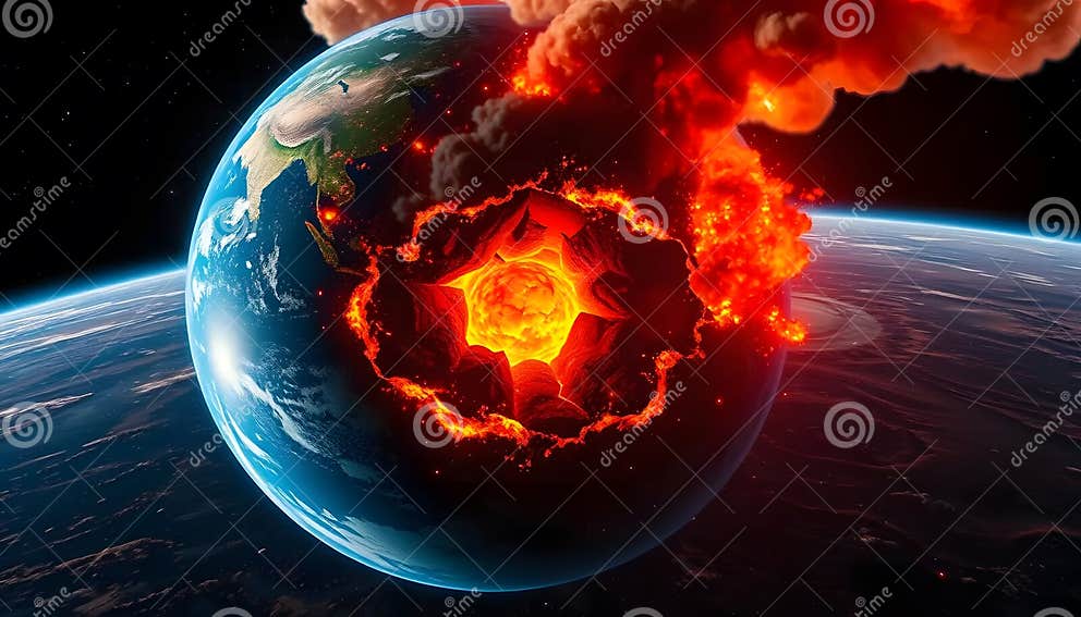 A Concept of Planet Earth Exploding and Visible from Space Generated by ...