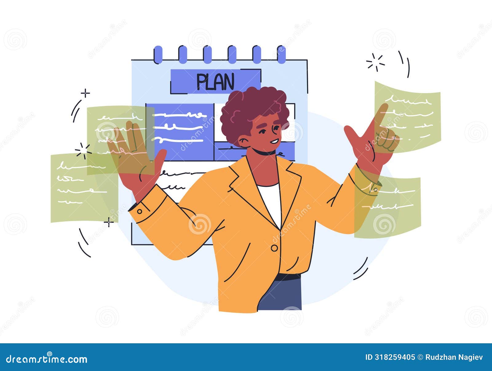 Concept of Planning and Multitasking. Animated Character Organizing ...